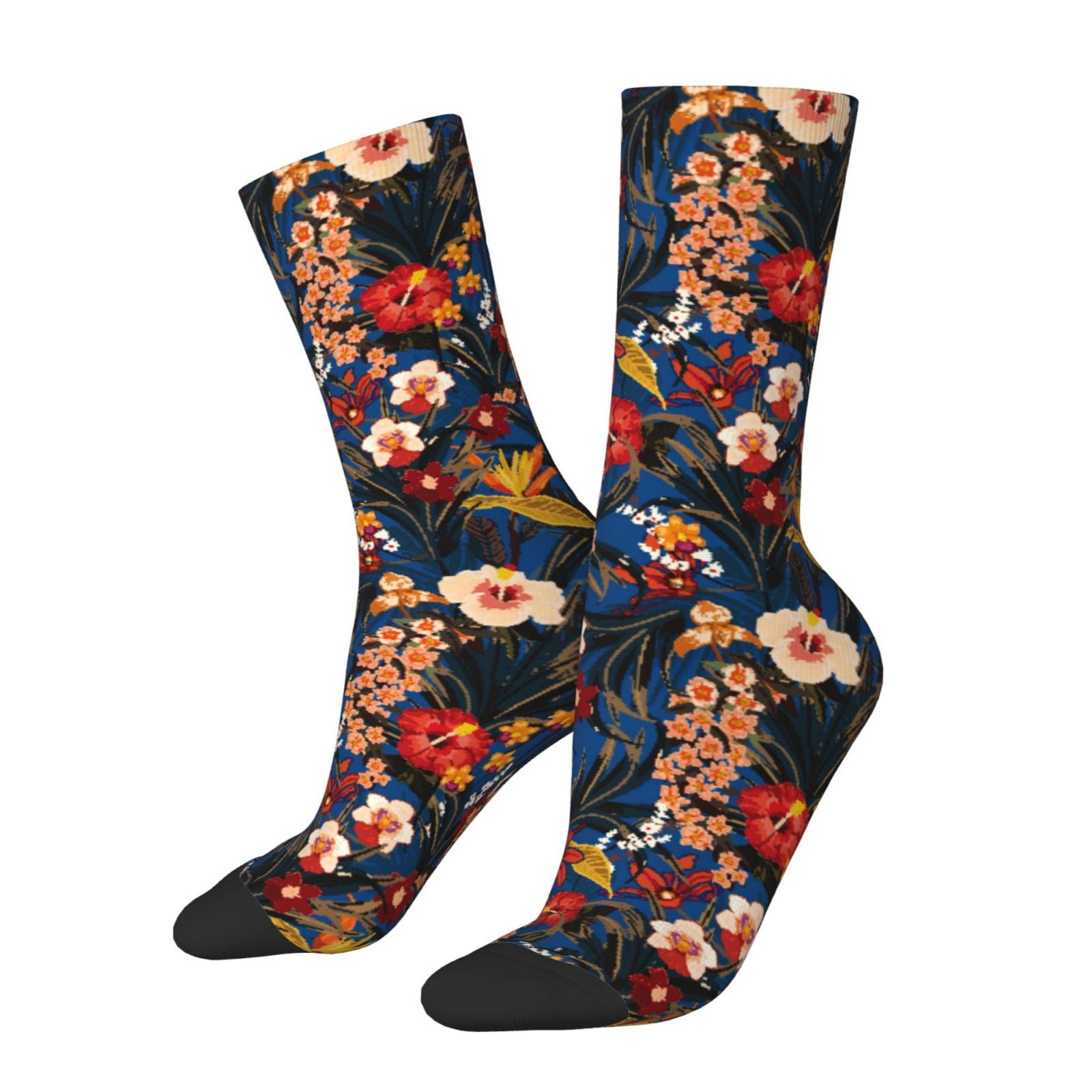Derioi Vintage Floral Printed Middle Tube Socks for Adults for Women ...