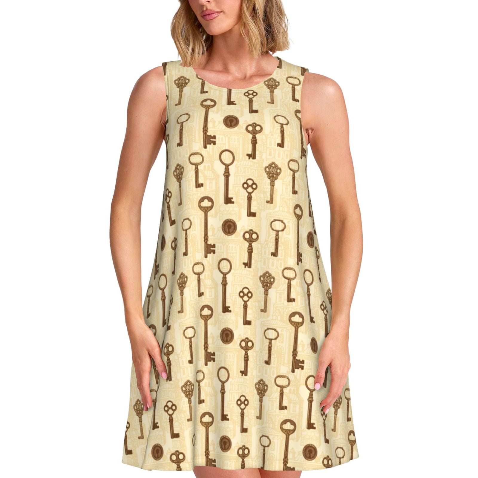 Derioi Vintage Keys For Summer Sleeveless Swing Dresses with Pockets ...