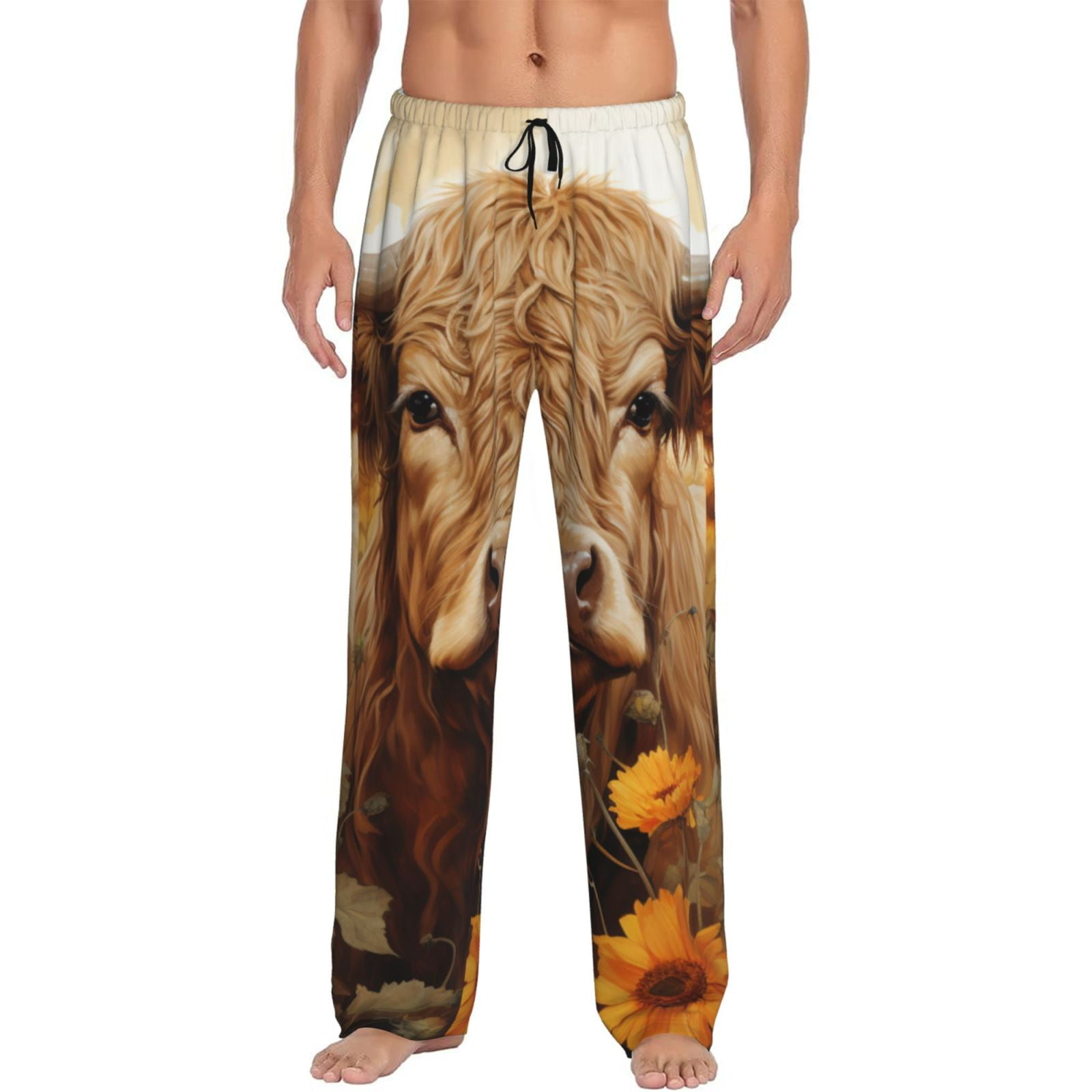 Derioi Vintage Sunflower Cow for Men's Pajama Pants with Pockets and ...