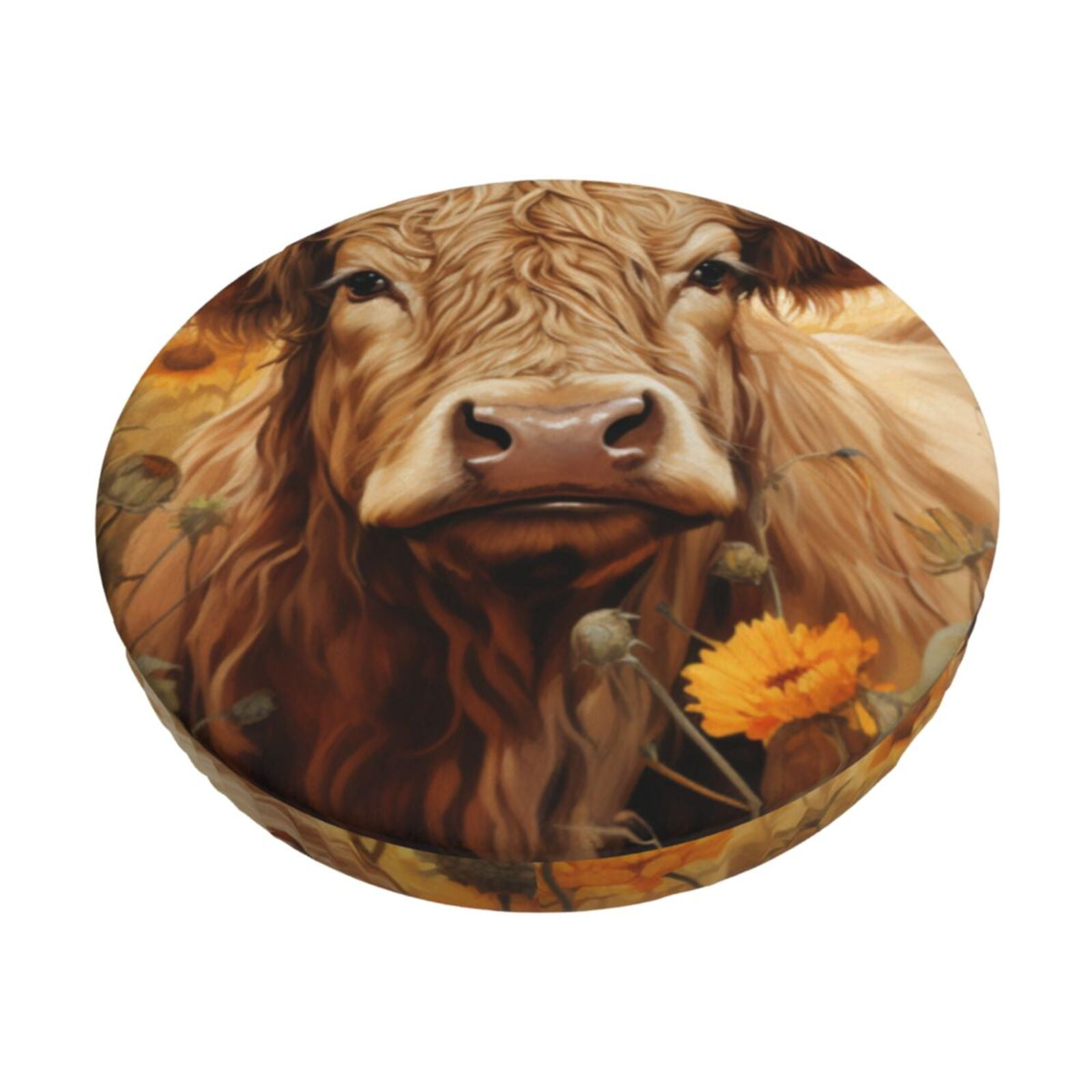 Derioi Vintage Sunflower Cow for Round Bar Chair Cushion Cover Round ...