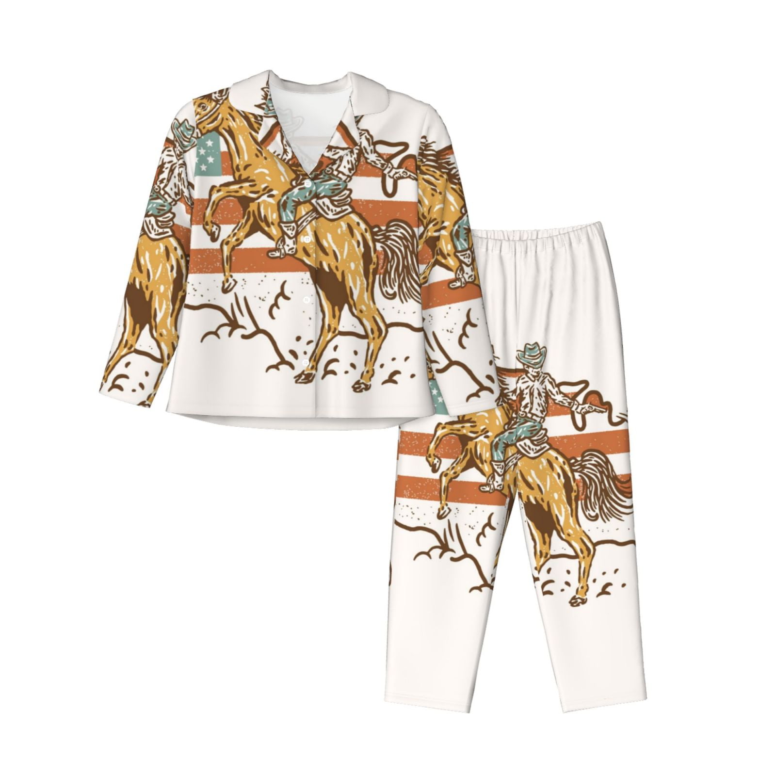 Derioi Vintage Wild West Cowboy for Button Up Pajamas for Women Women’s ...