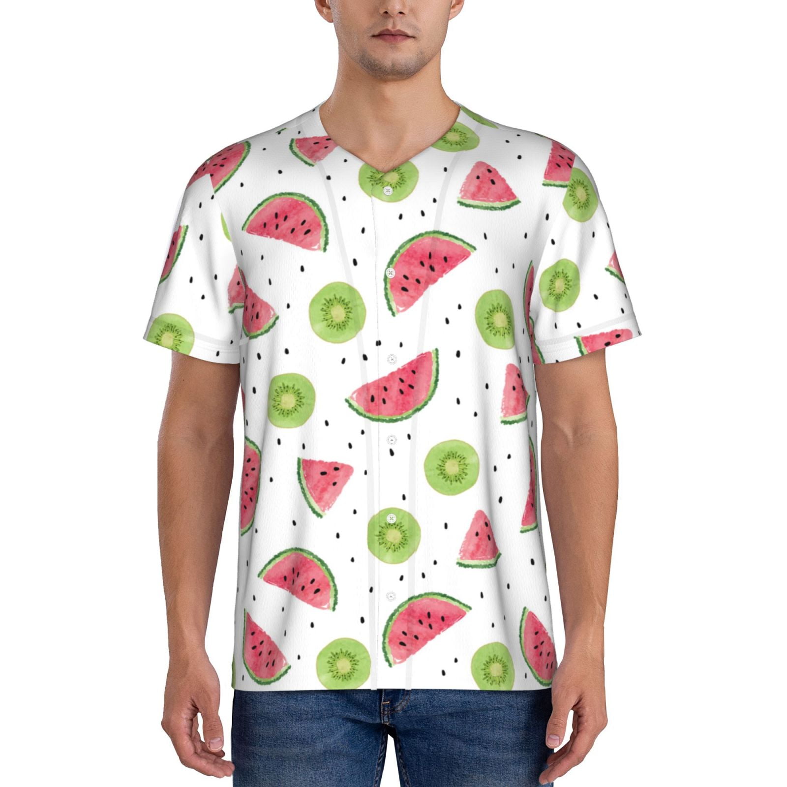 Derioi Watermelon And Kiwi for Men's Baseball T-shirt Short Sleeves ...