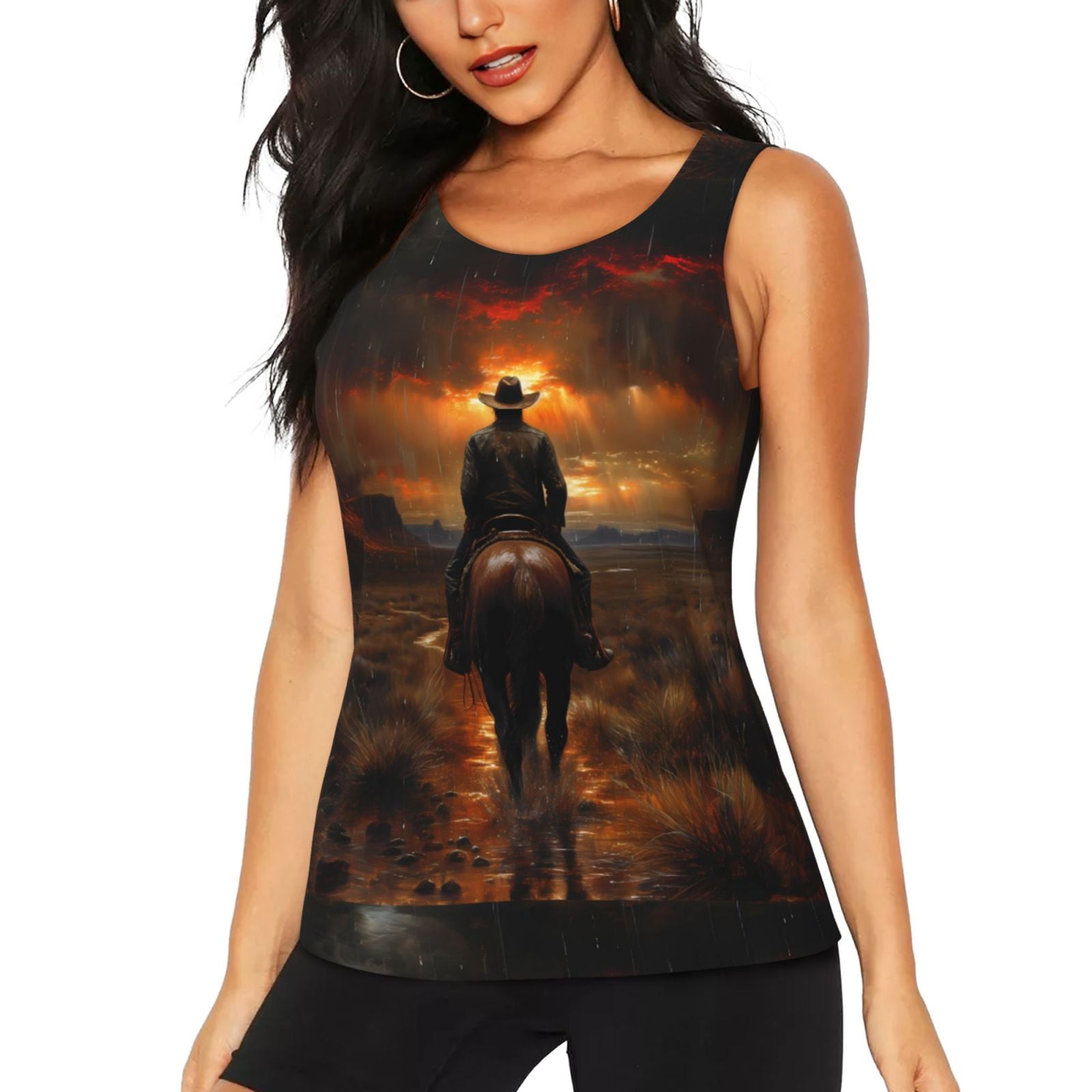 Derioi Western Rainy Desert Cowboy for Workout Tops for Women Scoop ...