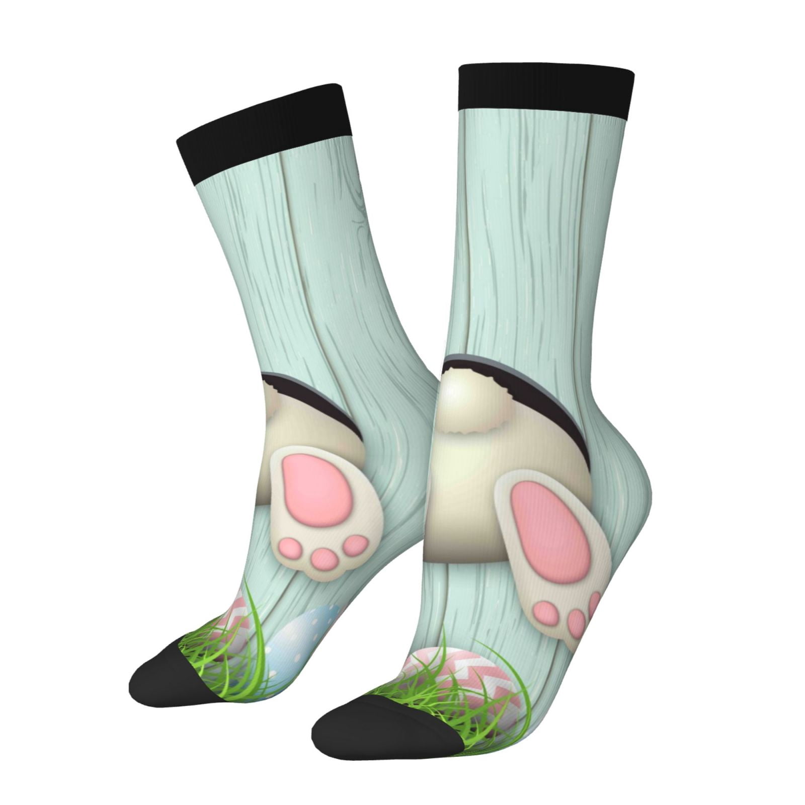Derioi White Bunny Bottom And Easter Eggs Printed Middle Tube Socks for ...
