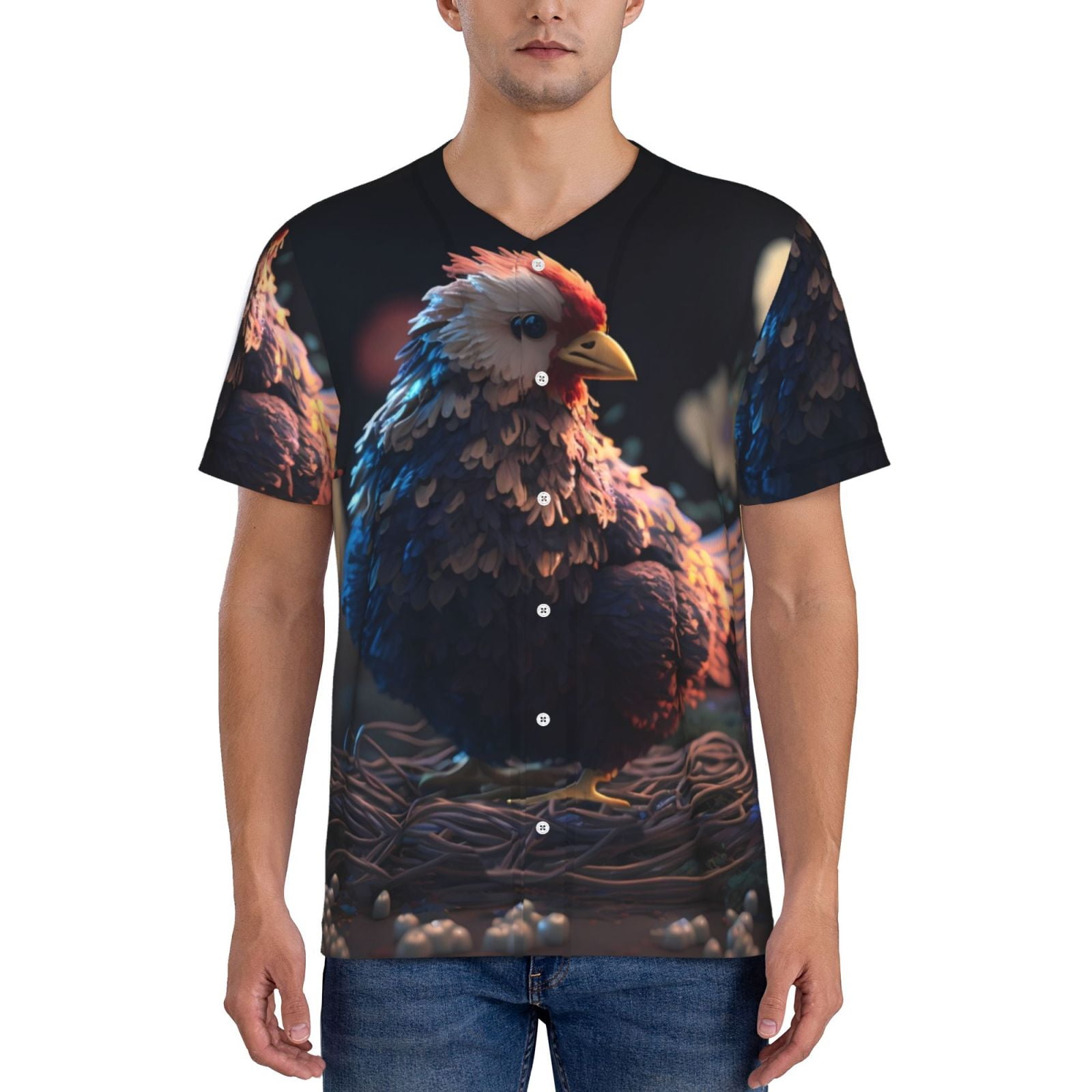 Derioi White Purple Flower Chicken for Men's Baseball T-shirt Short ...