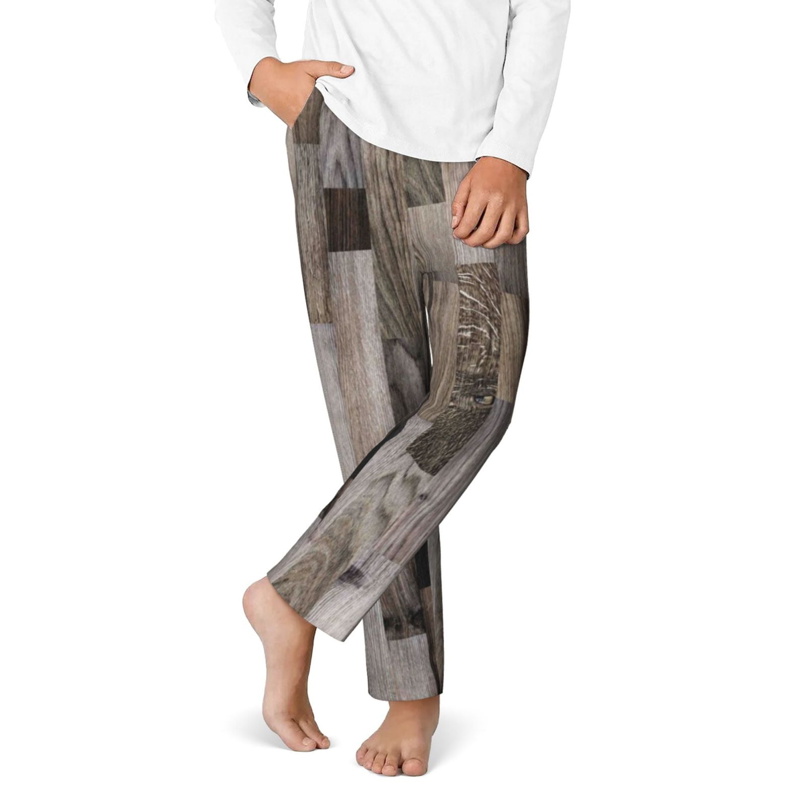 Derioi Wooden Texture for Pajama Pants Men Elastic Waistband Sleep ...