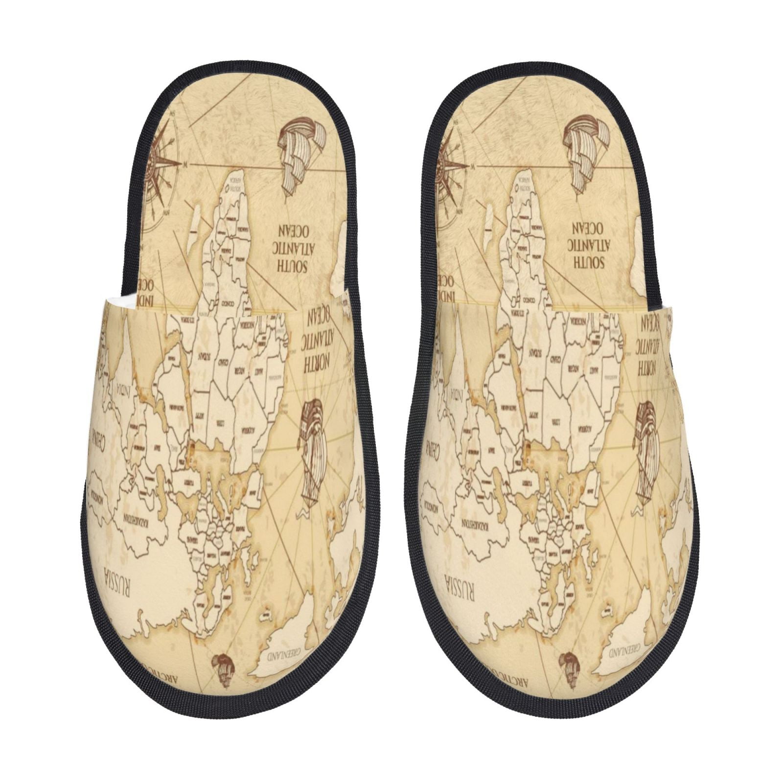 Derioi World Map for Slippers Indoor Outdoor Anti-Skid Warm Cozy Slide ...