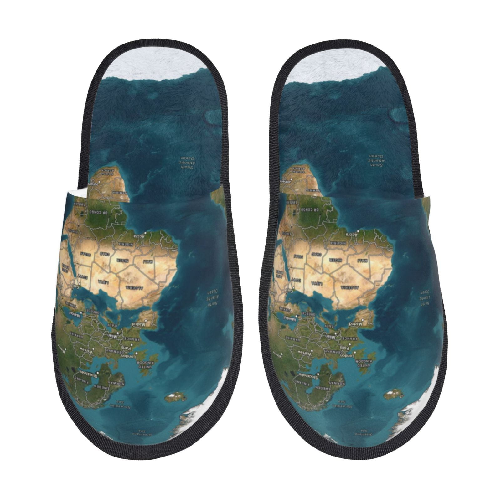 Derioi World Map for Slippers Indoor Outdoor Anti-Skid Warm Cozy Slide ...