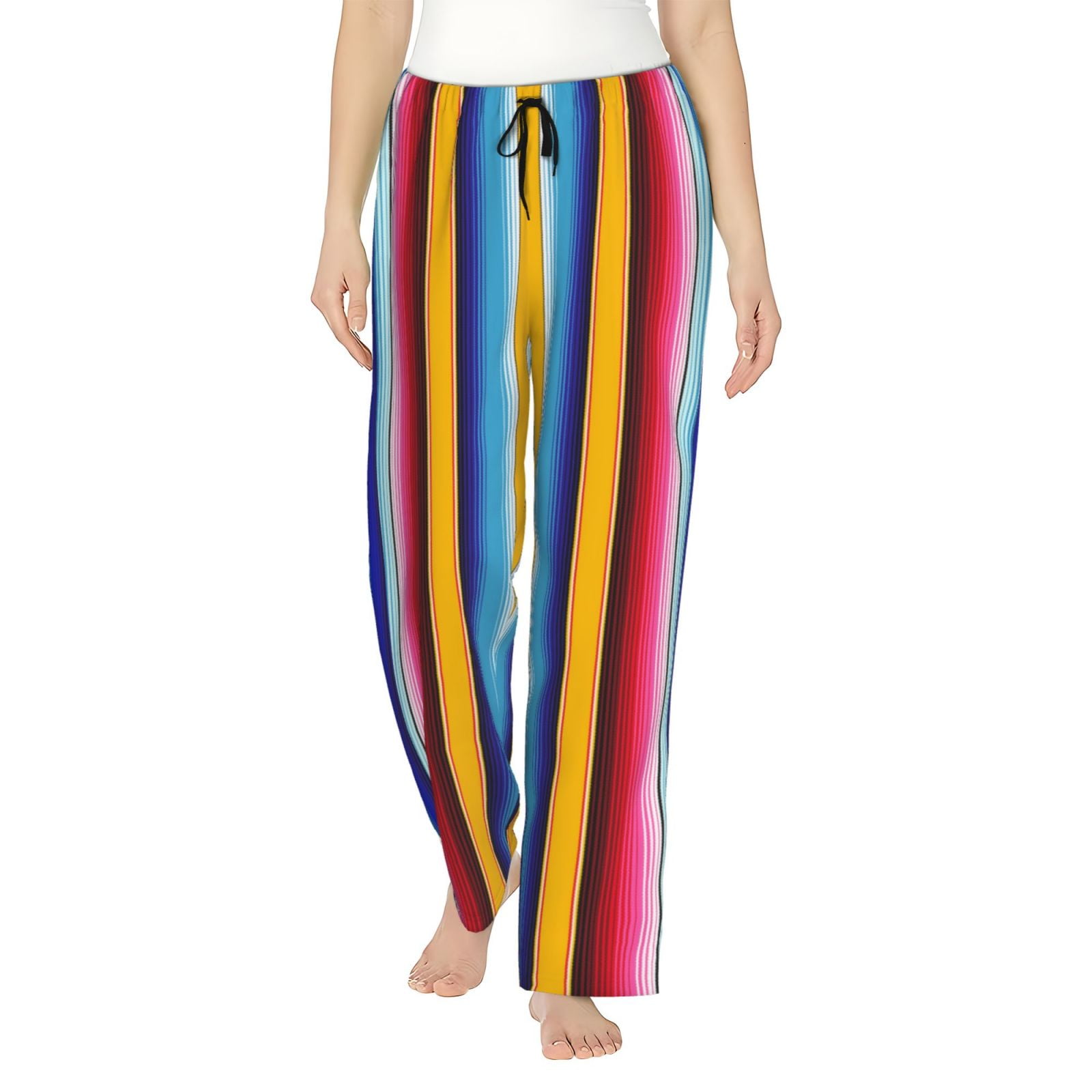 Derioi Yellow Blue Mexican Blanket Stripes for Women's Pajama Pants ...