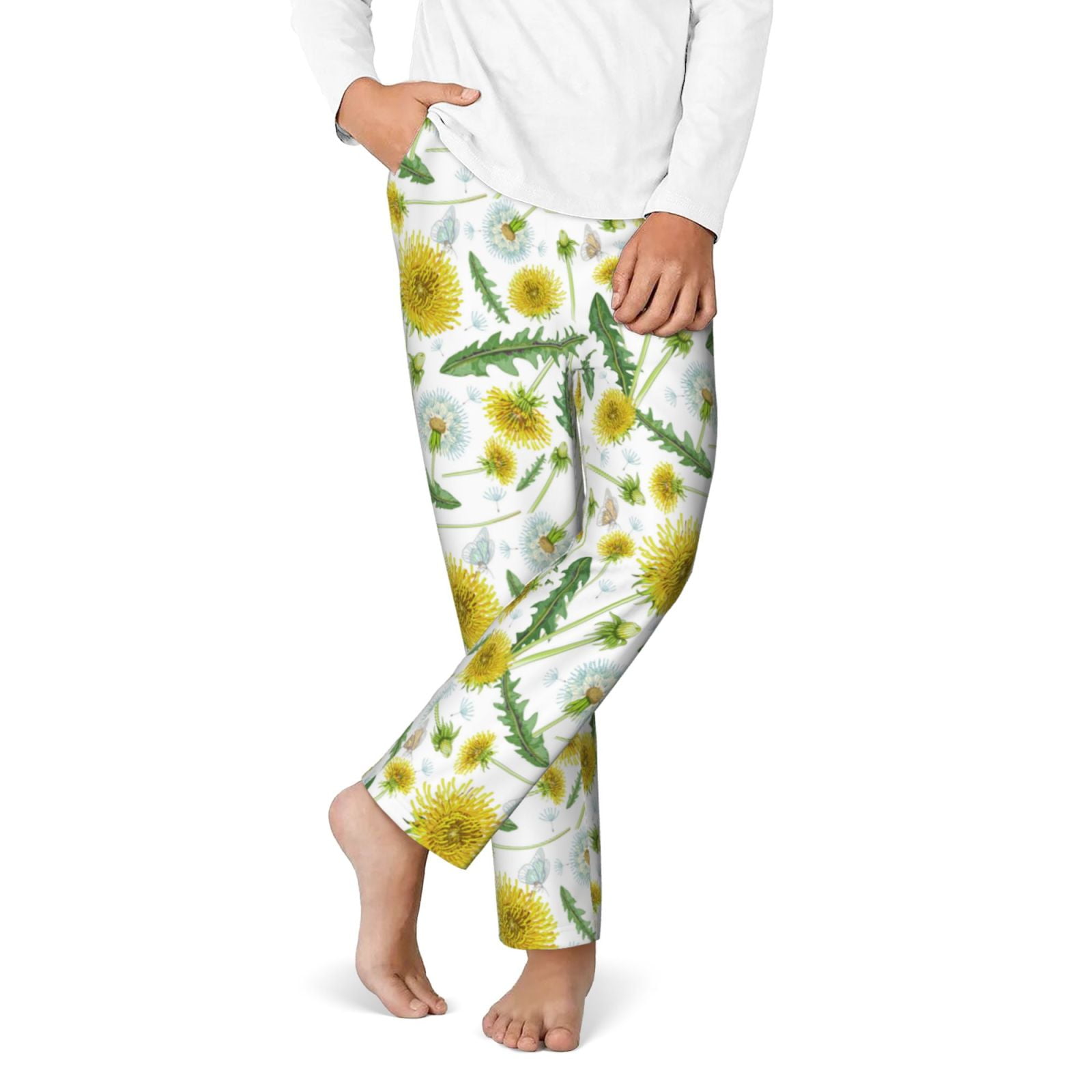 Derioi Yellow Dandelions for Pajama Pants Men Elastic Waistband Sleep ...
