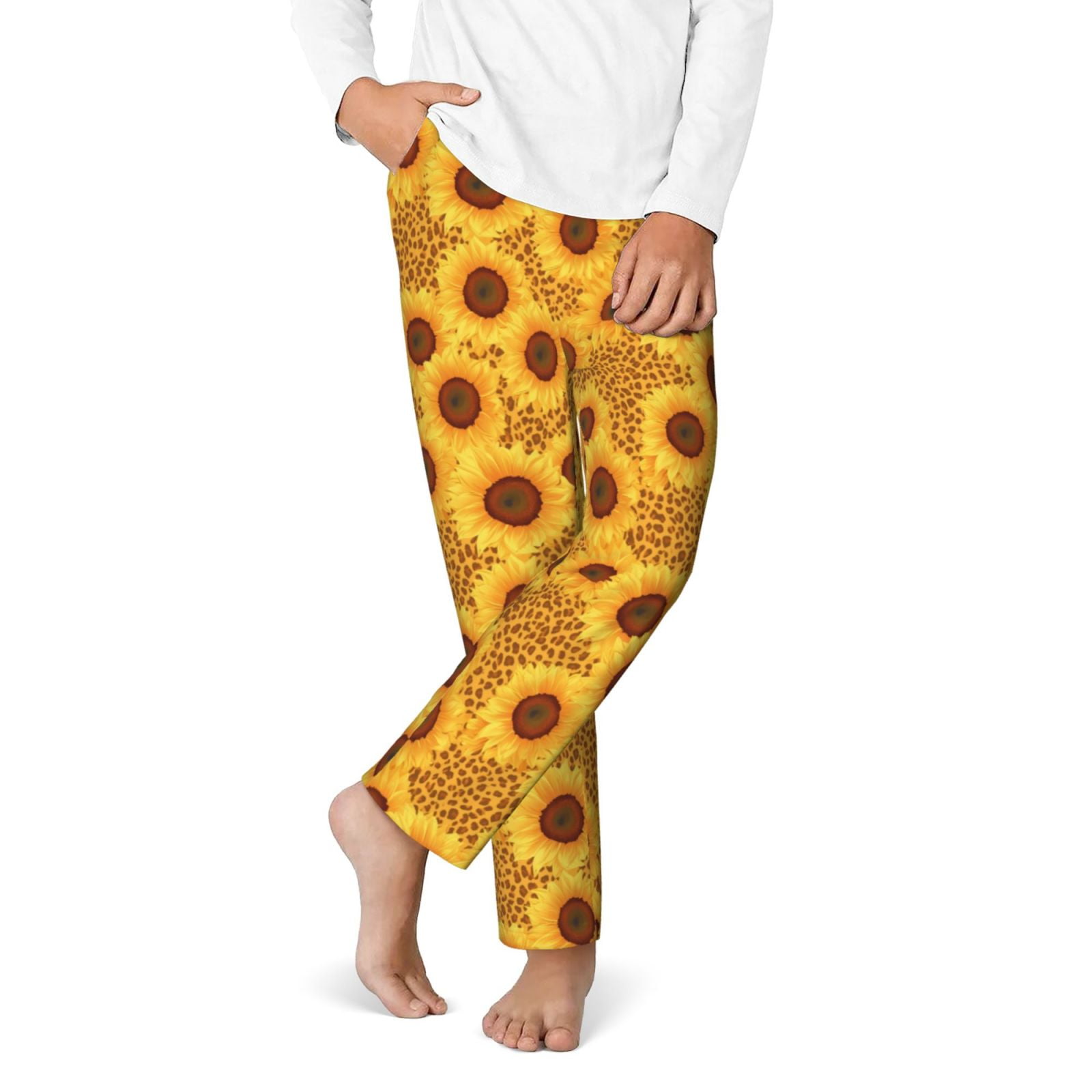 Derioi Yellow Leopard Print Sunflower for Pajama Pants Men Elastic ...