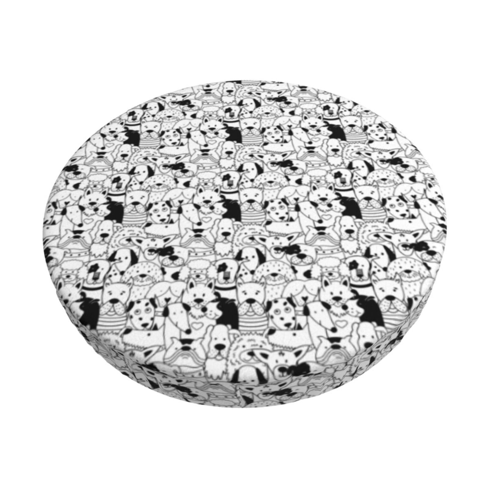 Derioi black and white dogs for Round Bar Chair Cushion Cover Round ...