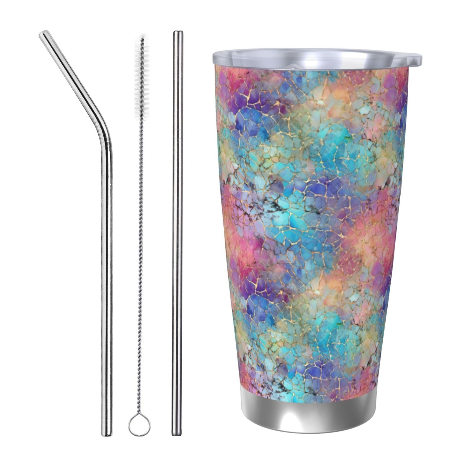 Derioi blue pink colorful cracked texture for 20oz Tumbler with Lid for ...