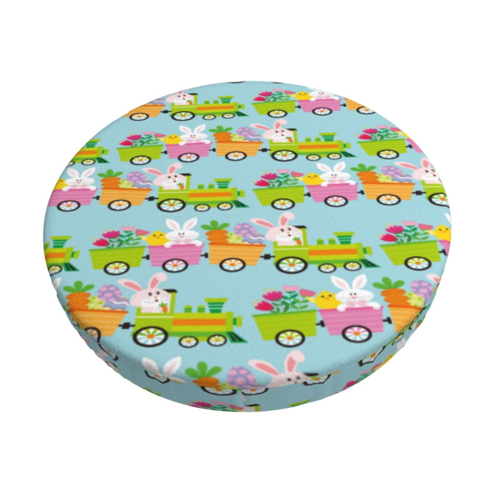 Derioi bunnies and chicks on a train for Round Bar Chair Cushion Cover ...