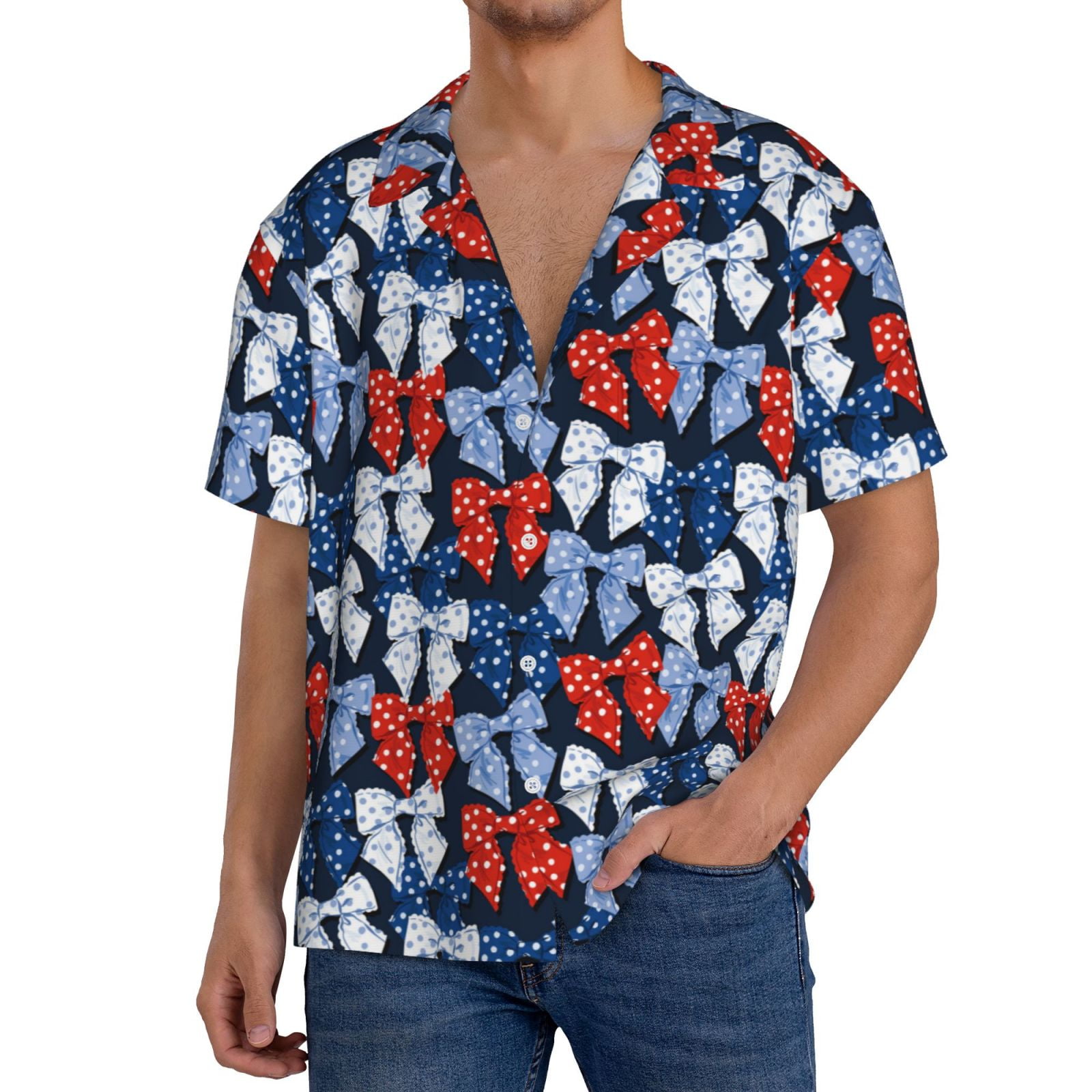 Derioi colorful Polka dot bow for Men's Cuban Collar Short Sleeve ...