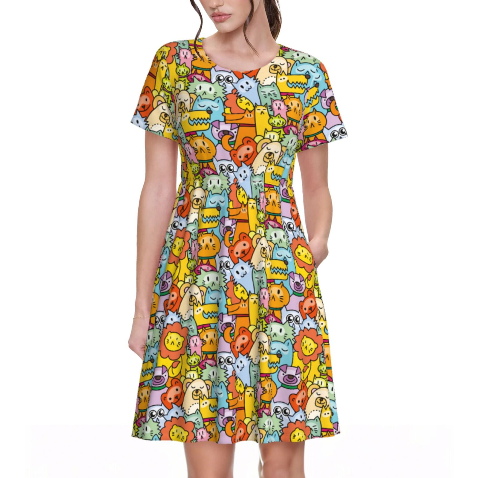 Derioi cute animals for Summer Short Sleeve Swing Dresses with Pockets ...