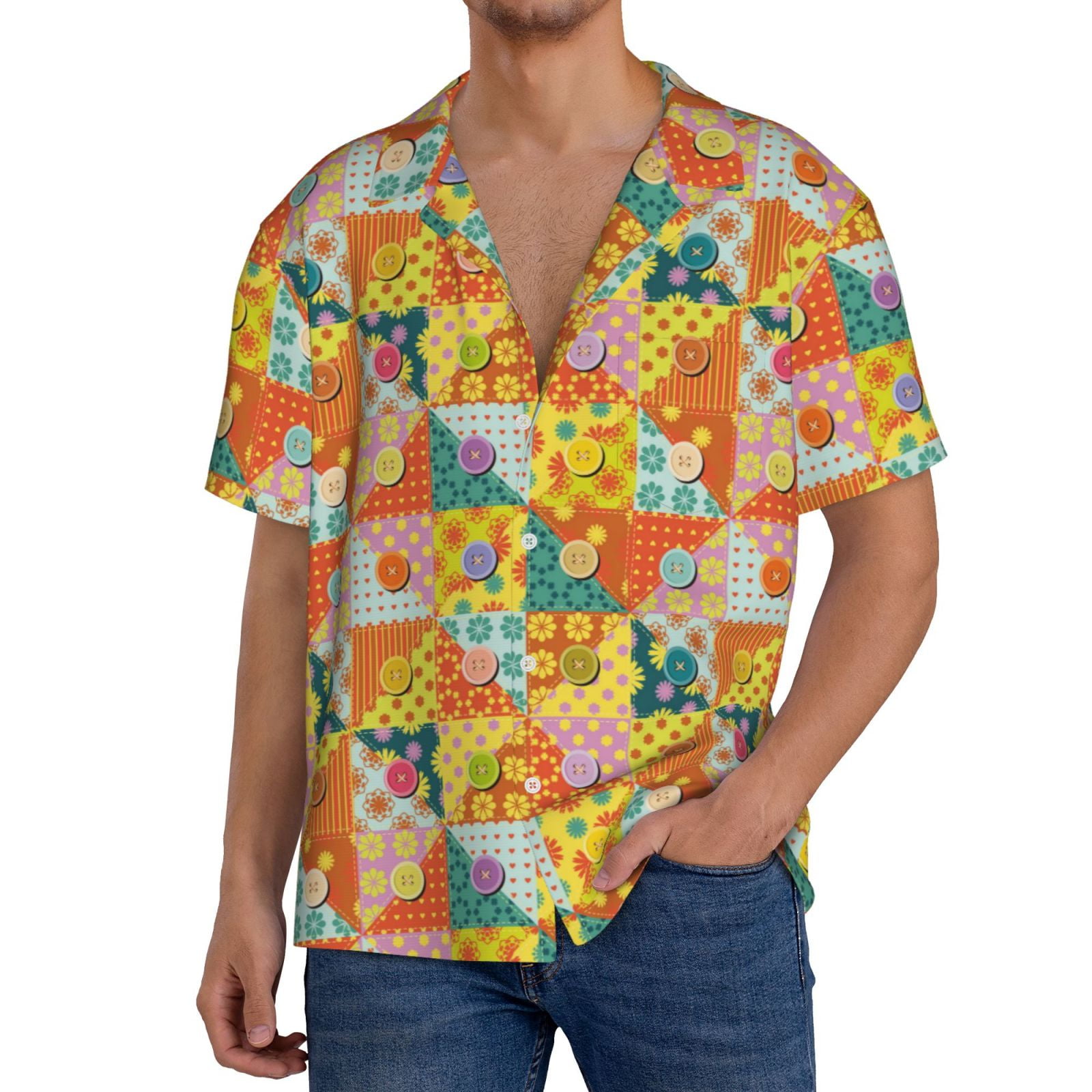 Derioi different patchwork for Men's Cuban Collar Short Sleeve Casual ...