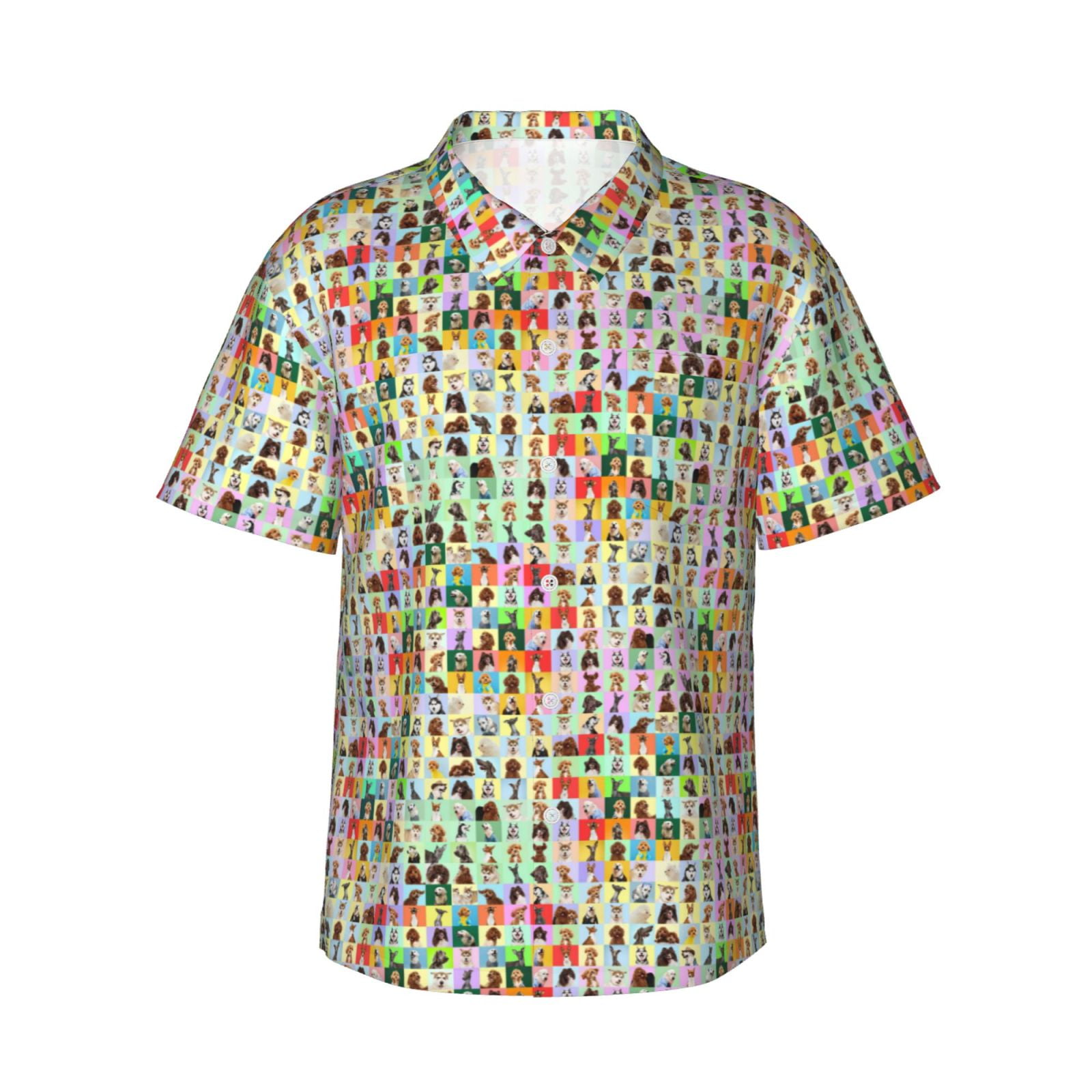 Derioi dogs collage for Hawaiian Shirt for Men Casual Button Down Beach ...