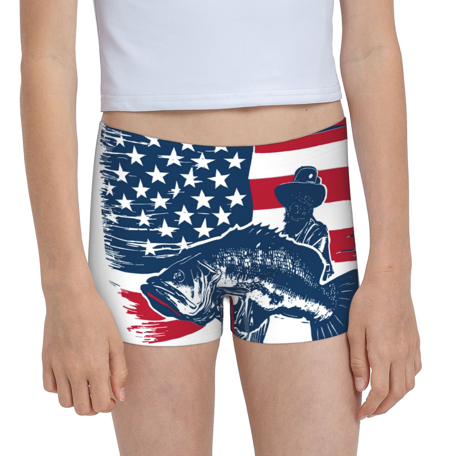 Derioi fisherman fishing with USA flag for Girls' Soft Mid-Rise Boxer ...
