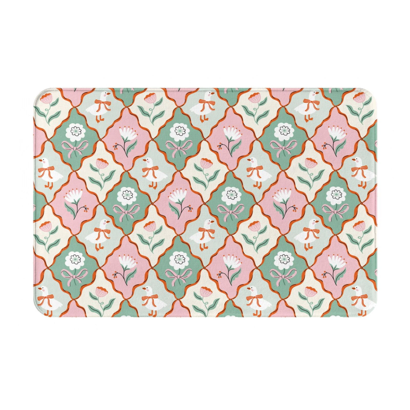 Derioi flowers and white geese for Front Door Mat Outside Entrance Non ...