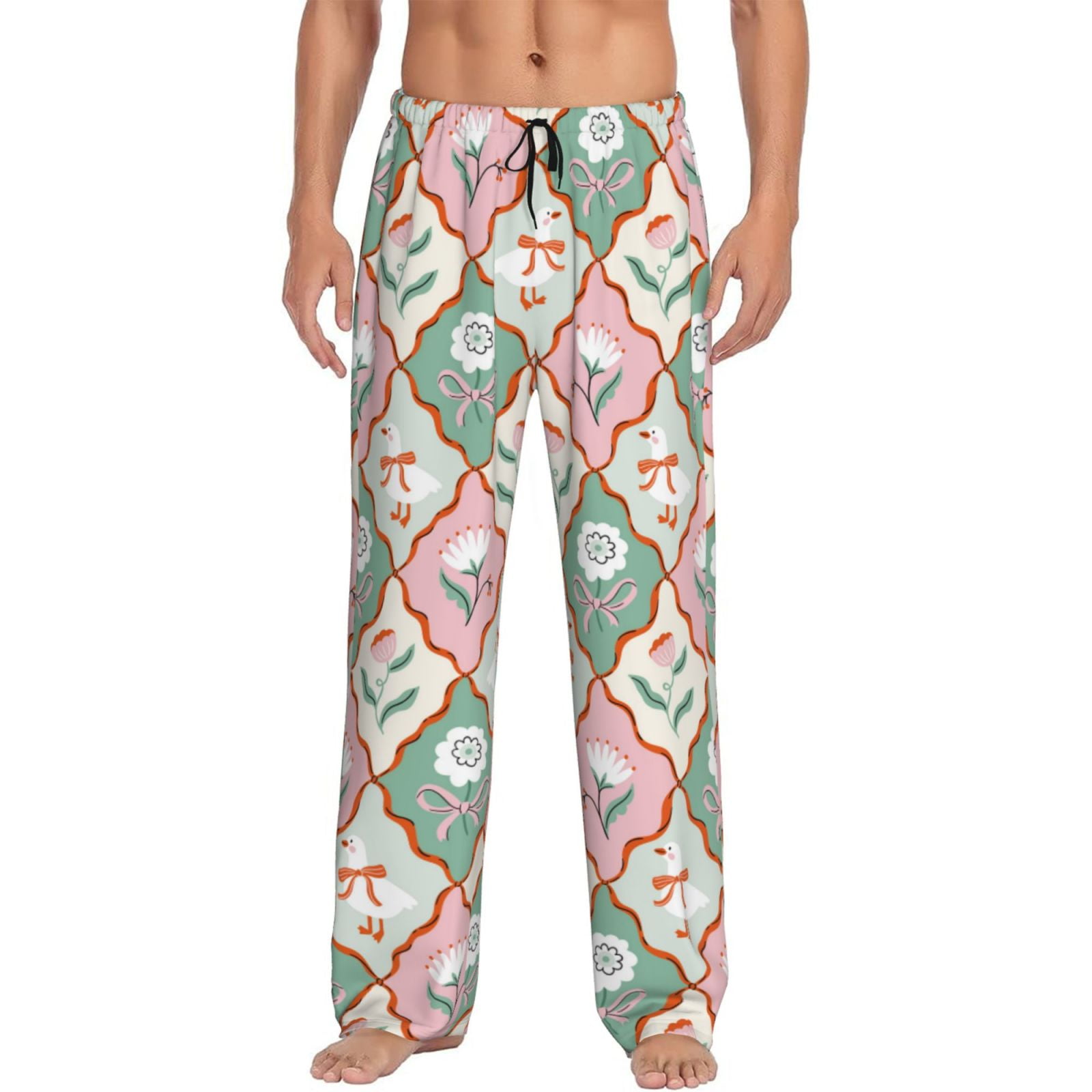 Derioi flowers and white geese for Men's Pajama Pants with Pockets and ...