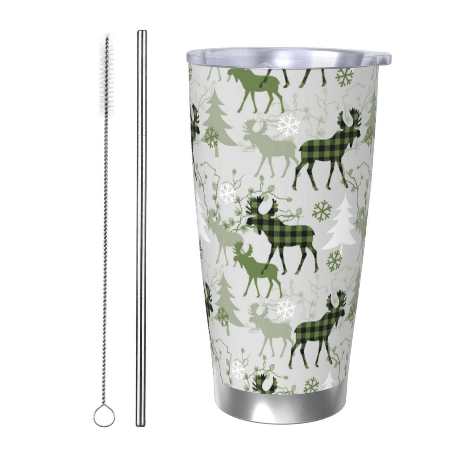 Derioi green plaid Moose tree for 20oz Tumbler with Lid for Hot and ...
