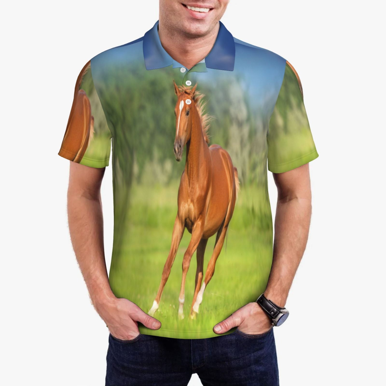 Derioi horse running freely for Men's Polo Shirts Short Sleeve Golf ...
