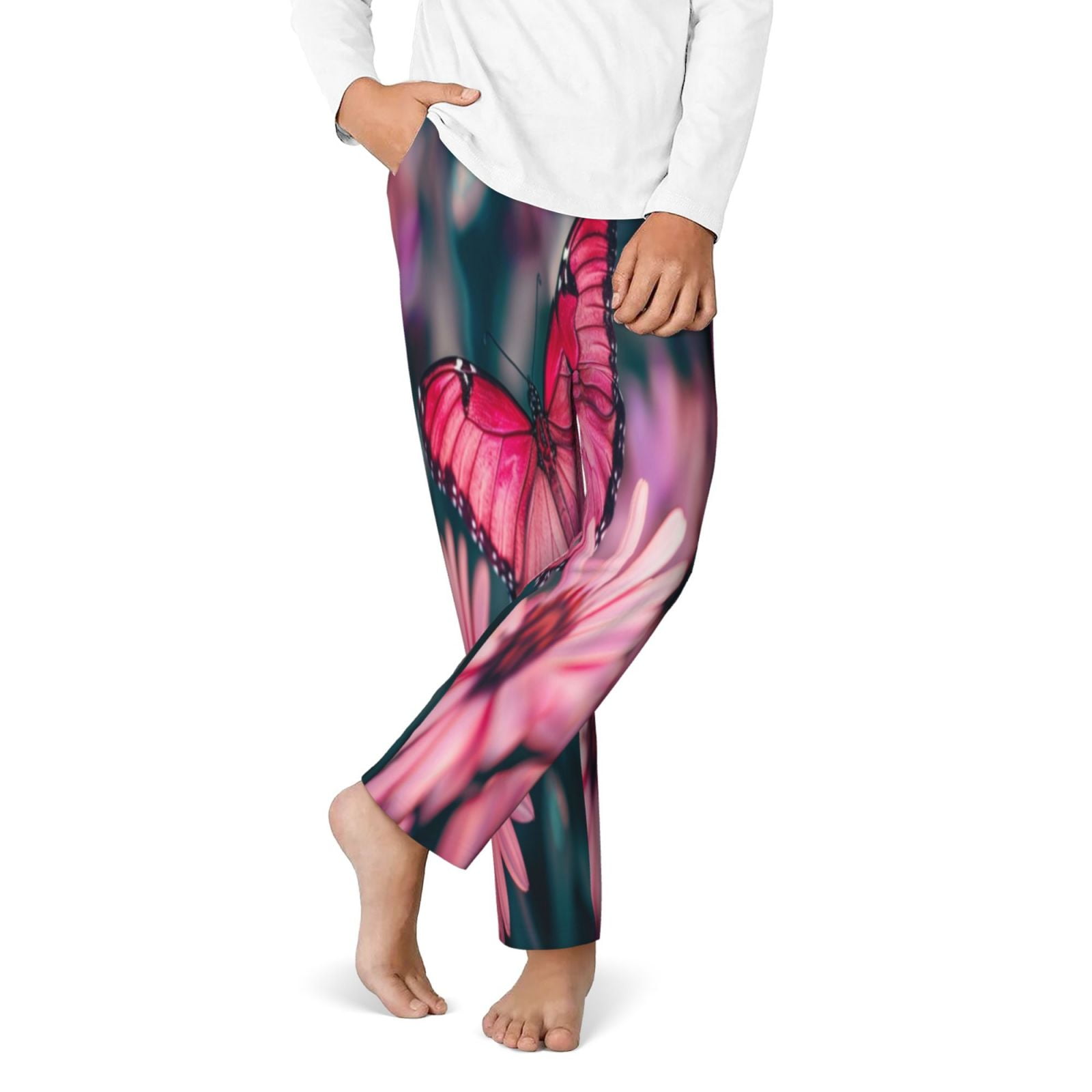 Derioi pink butterfly for Pajama Pants Men Elastic Waistband Sleep ...