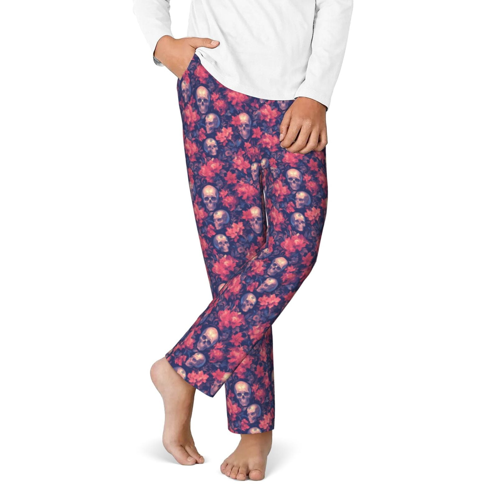 Derioi red Skull flower for Pajama Pants Men Elastic Waistband Sleep ...