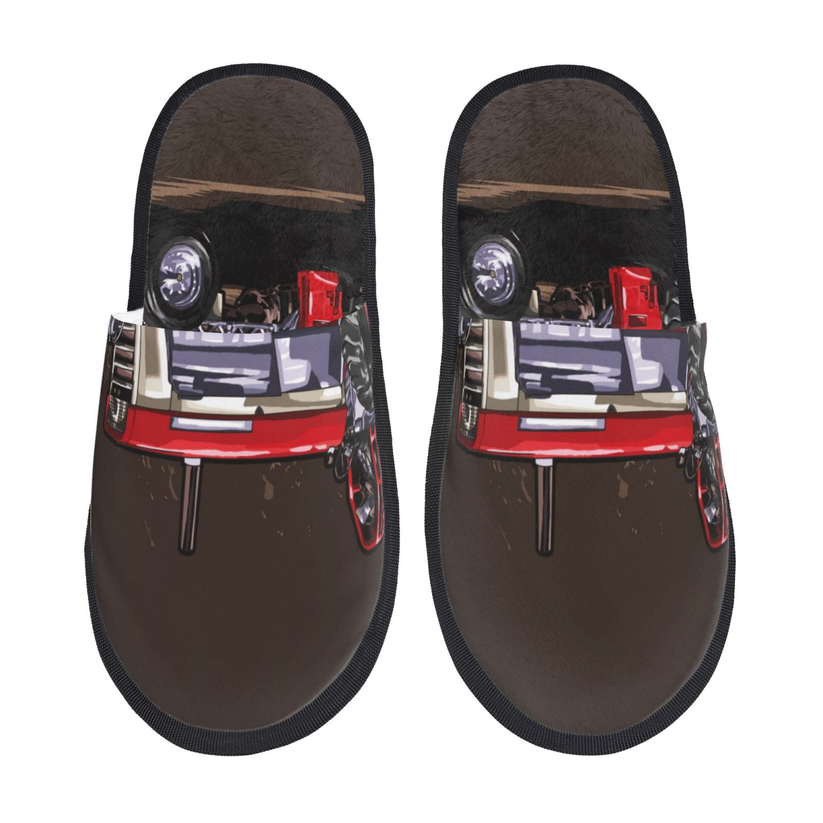 Derioi red tractor for Slippers Indoor Outdoor Anti-Skid Warm Cozy ...