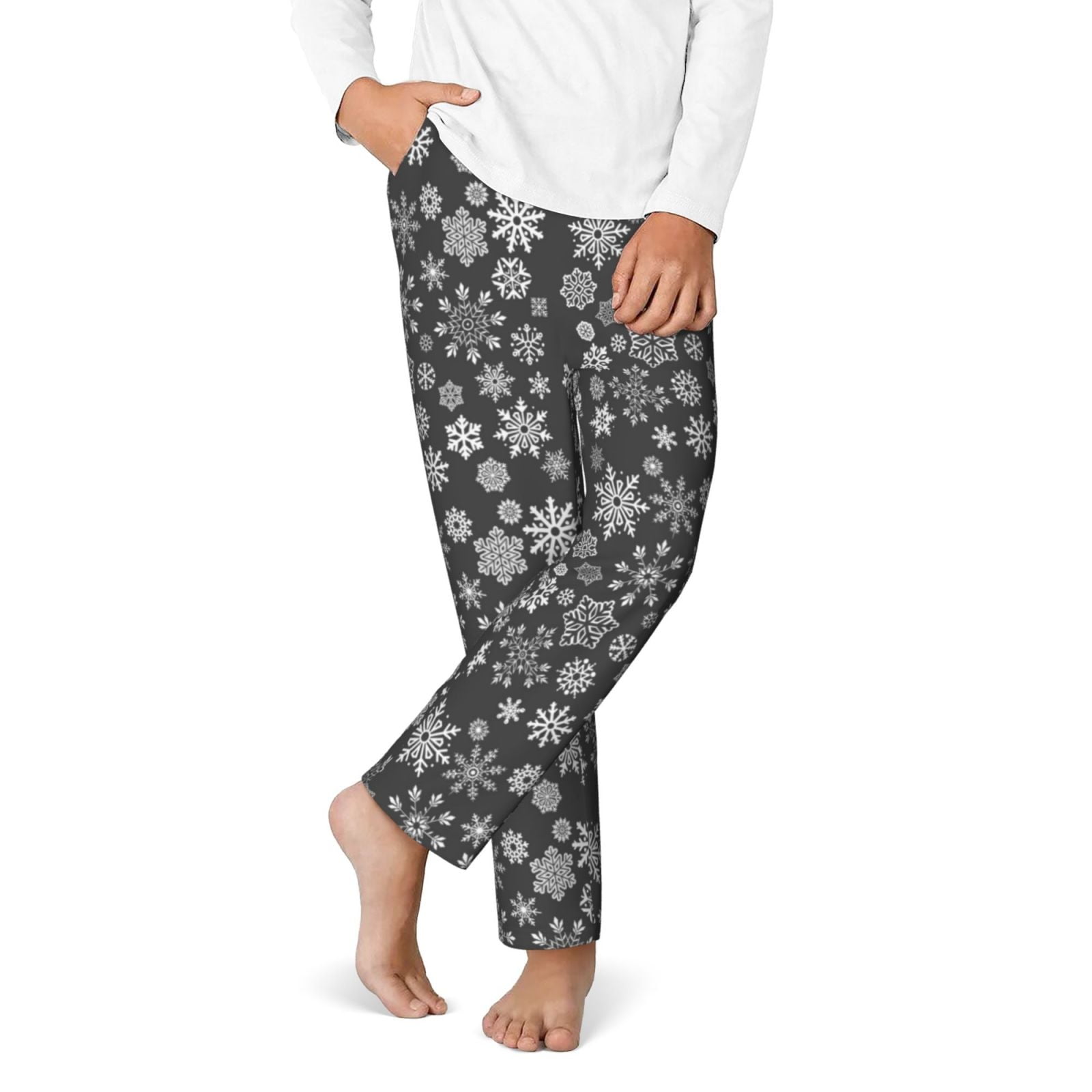 Derioi simple white Snowflake for Pajama Pants Men Elastic Waistband ...