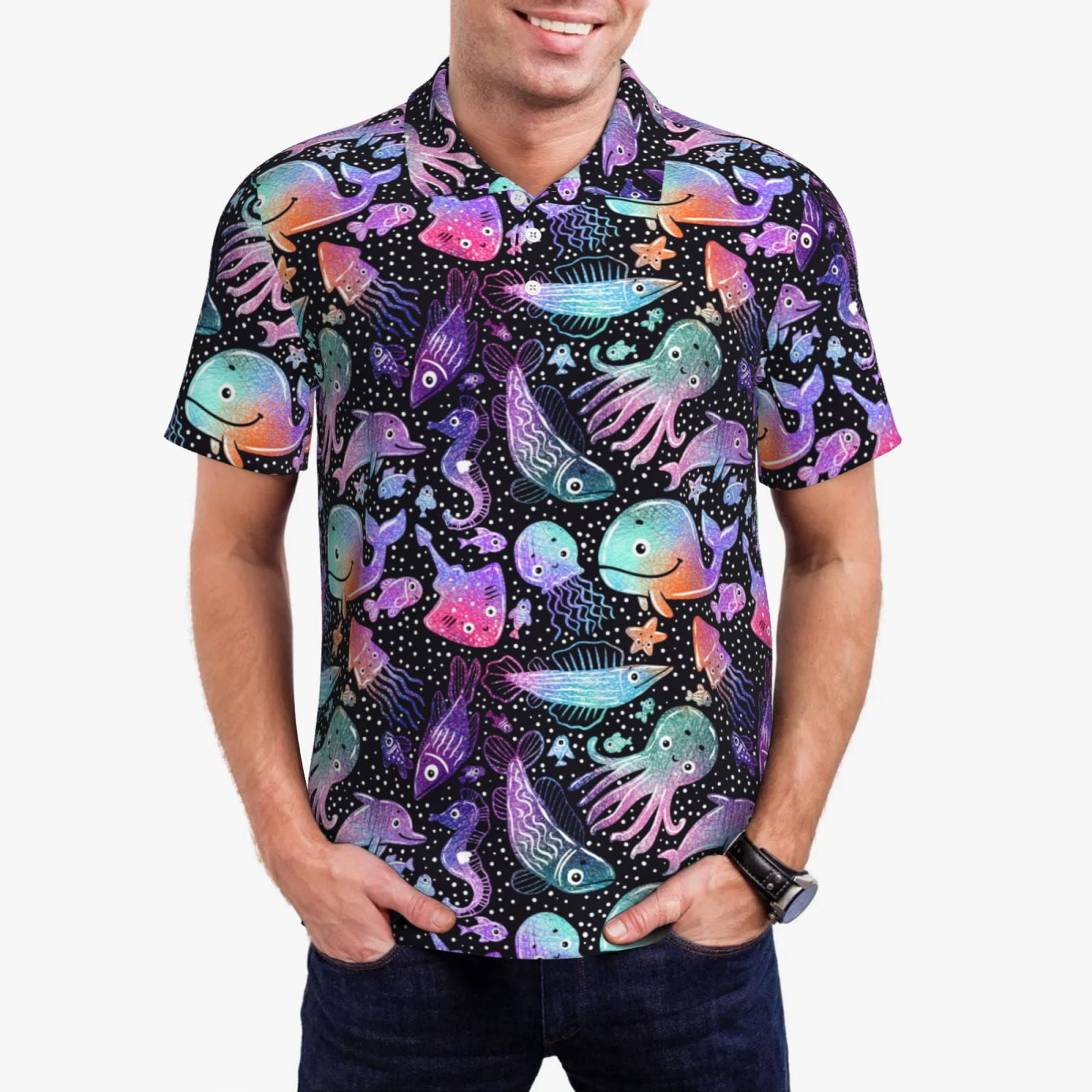 Derioi whale fish octopus for Men's Polo Shirts Short Sleeve Golf Shirt ...