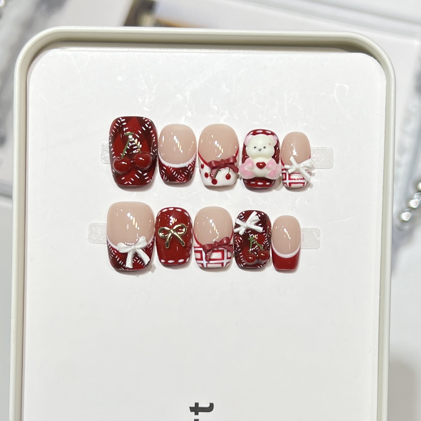 Derison [Cherry Bear] purely handmade wearing nail pads cute ins hand ...