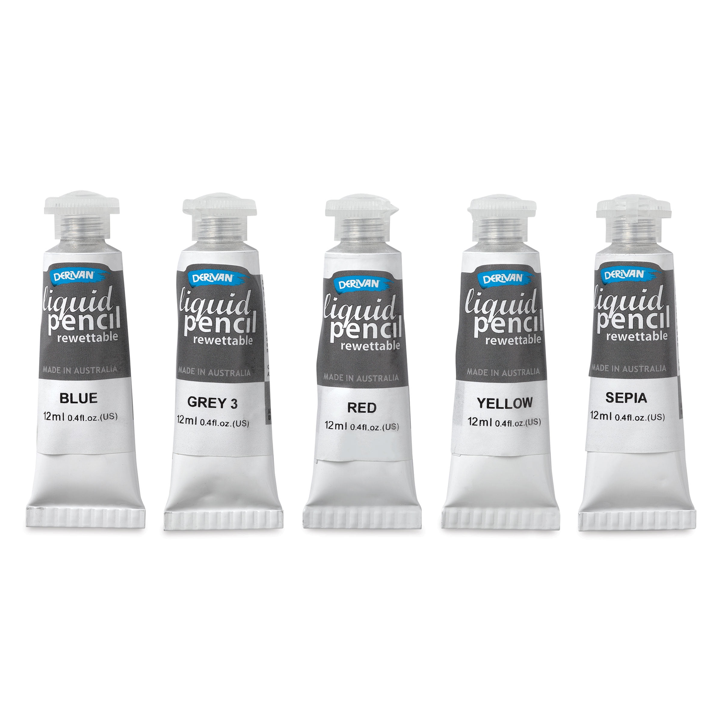 Derivan Rewettable Liquid Pencil Tubes Set - Set of 5, 12 ml Tubes ...