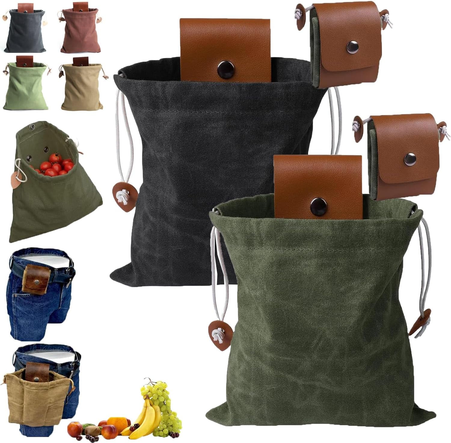 Derivemid Foraging Bag, Foraging Pouch Waxed Canvas Collapsible Bag ...