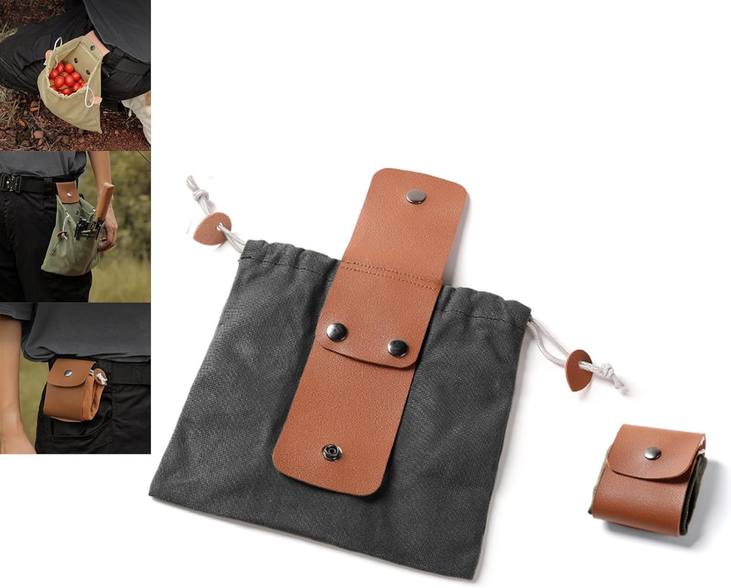 Derivemid Foraging Bag, Waxed Canvas Tool Bag, Leather Mushroom ...
