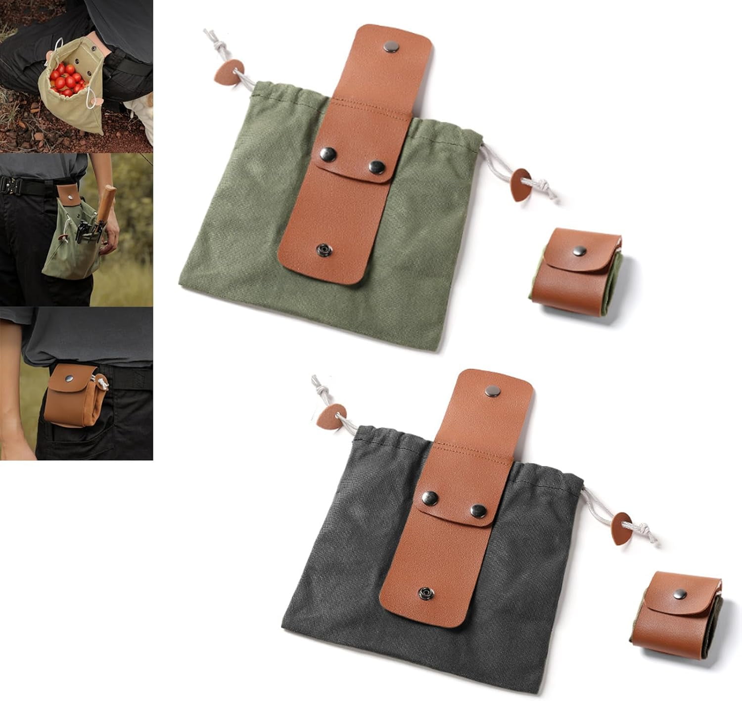 Derivemid Foraging Bag, Waxed Canvas Tool Bag, Leather Mushroom ...