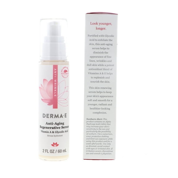 DERMA E Anti-Aging Regenerative Serum, 2 oz, Vitamin A, Vitamin E, Glycolic Acid - Walmart.com