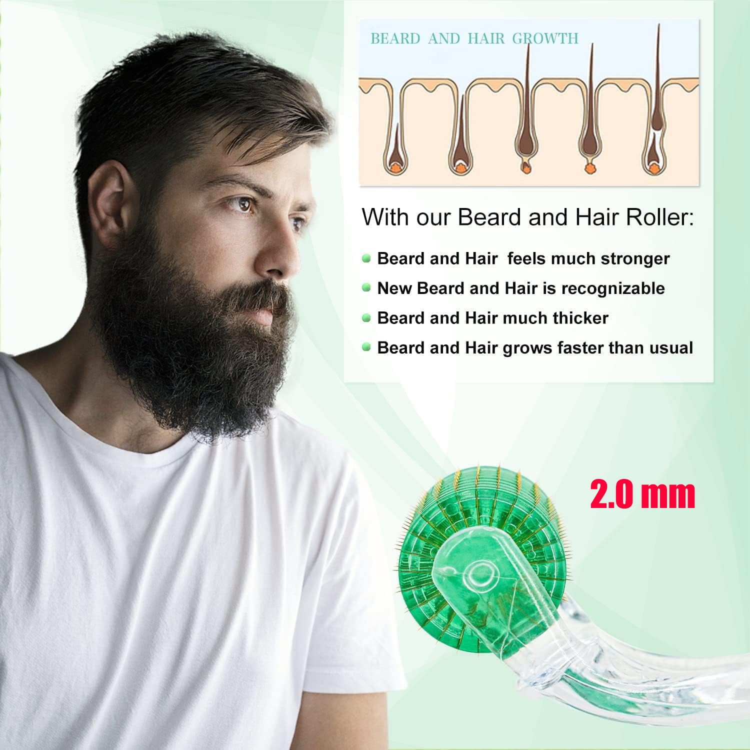 Derma Roller 2.0 mm 200pin Microneedle Roller for Face Body Beard Hair ...