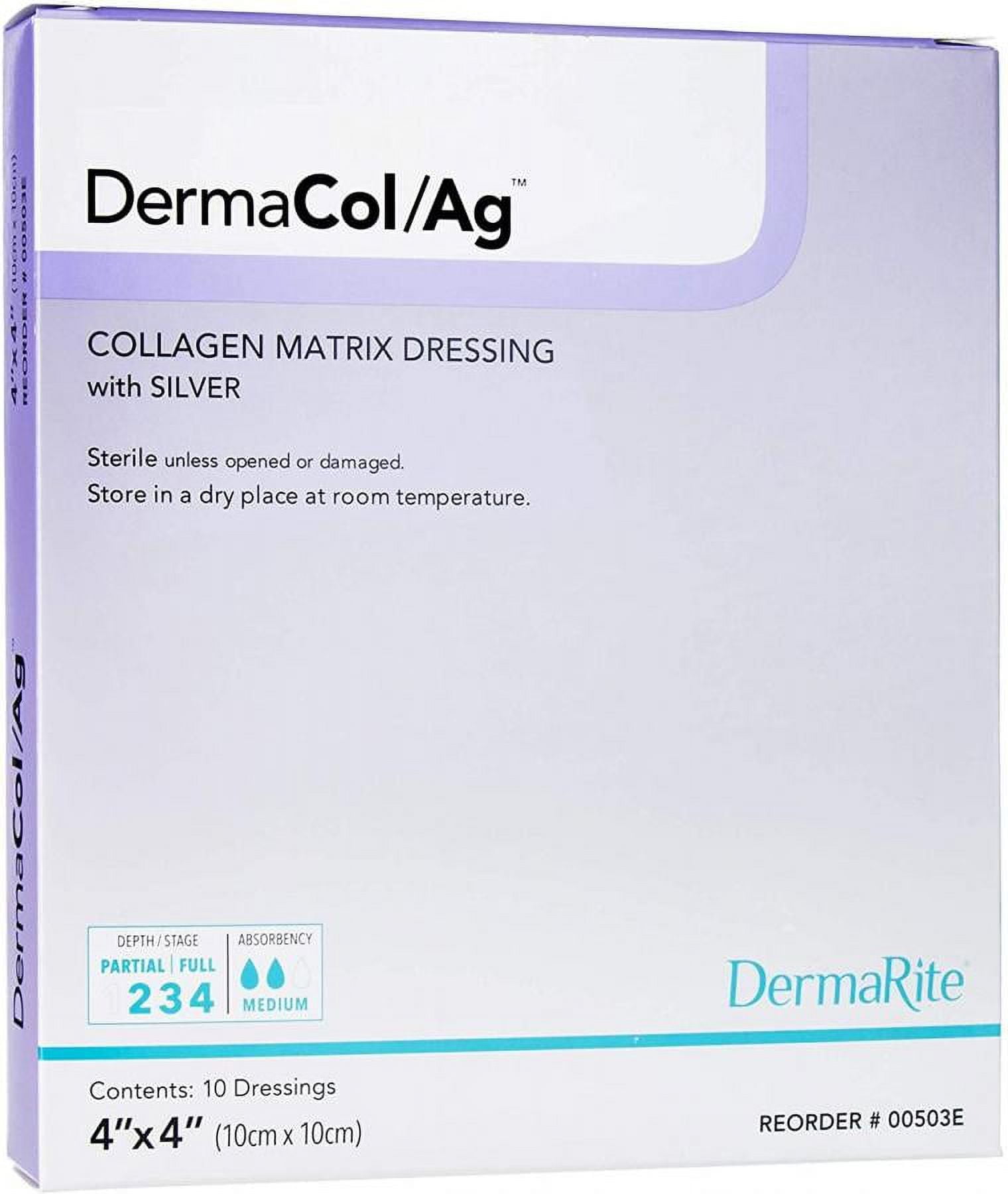 DermaCol/Ag Advanced Wound Care Dressing, Collagen Silver, 4x4 Inch ...