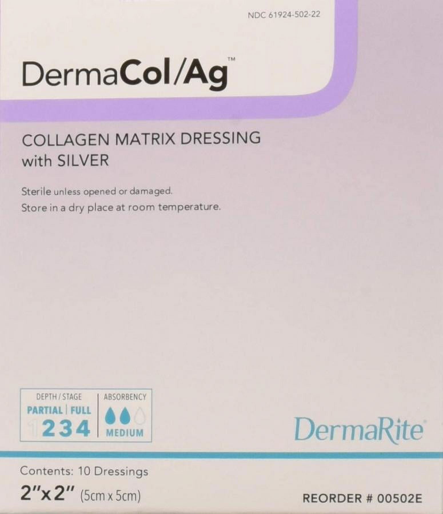 DermaCol Ag First Aid Silver Collagen Matrix Dressing, 2x2 Inches ...
