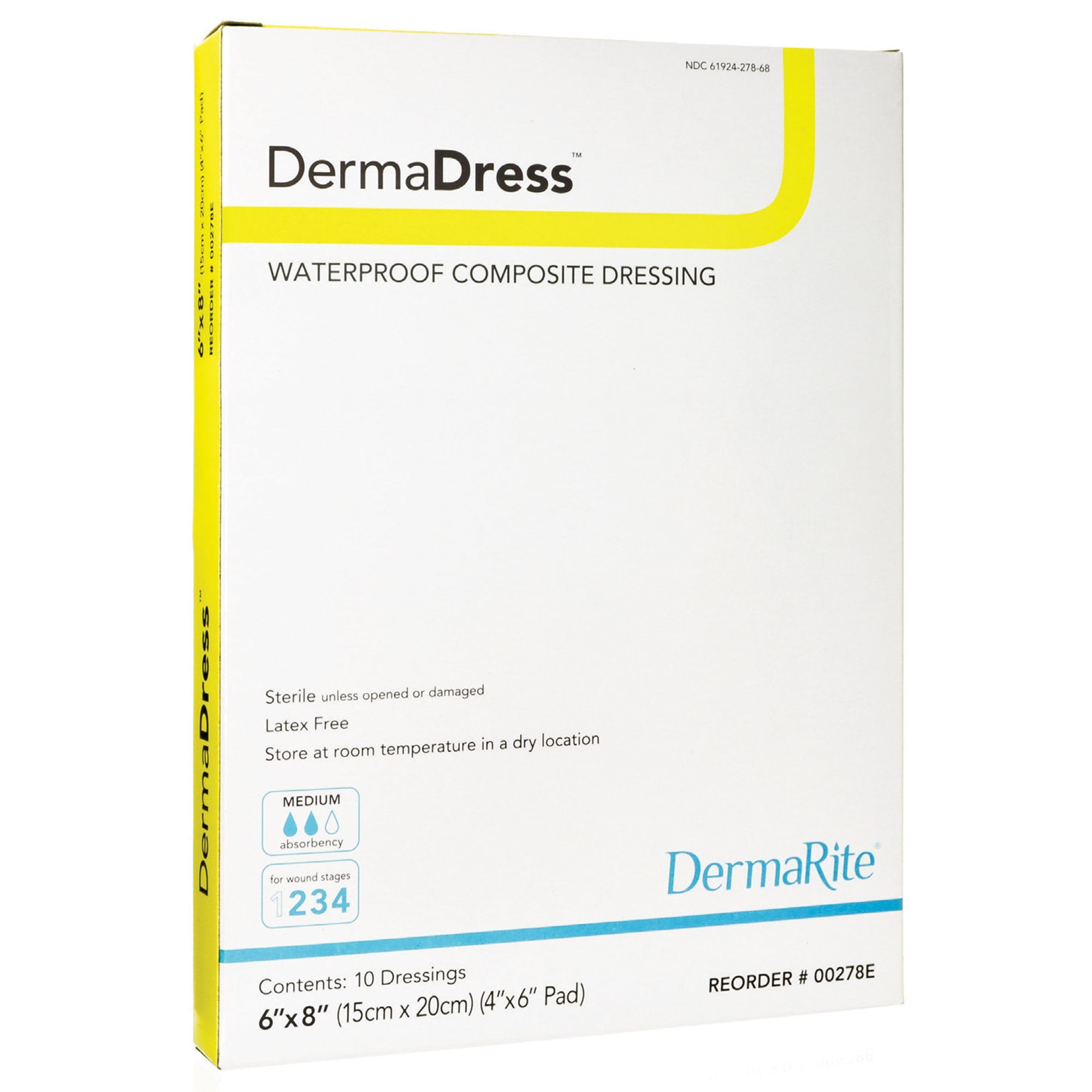 DermaDress Composite Dressing White 6 x 8" Sterile Waterproof 00278E ...