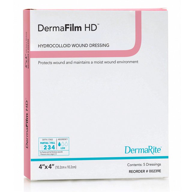 DermaFilm HD Hydrocolloid Dressing 4 x 4" Square High Density Film ...