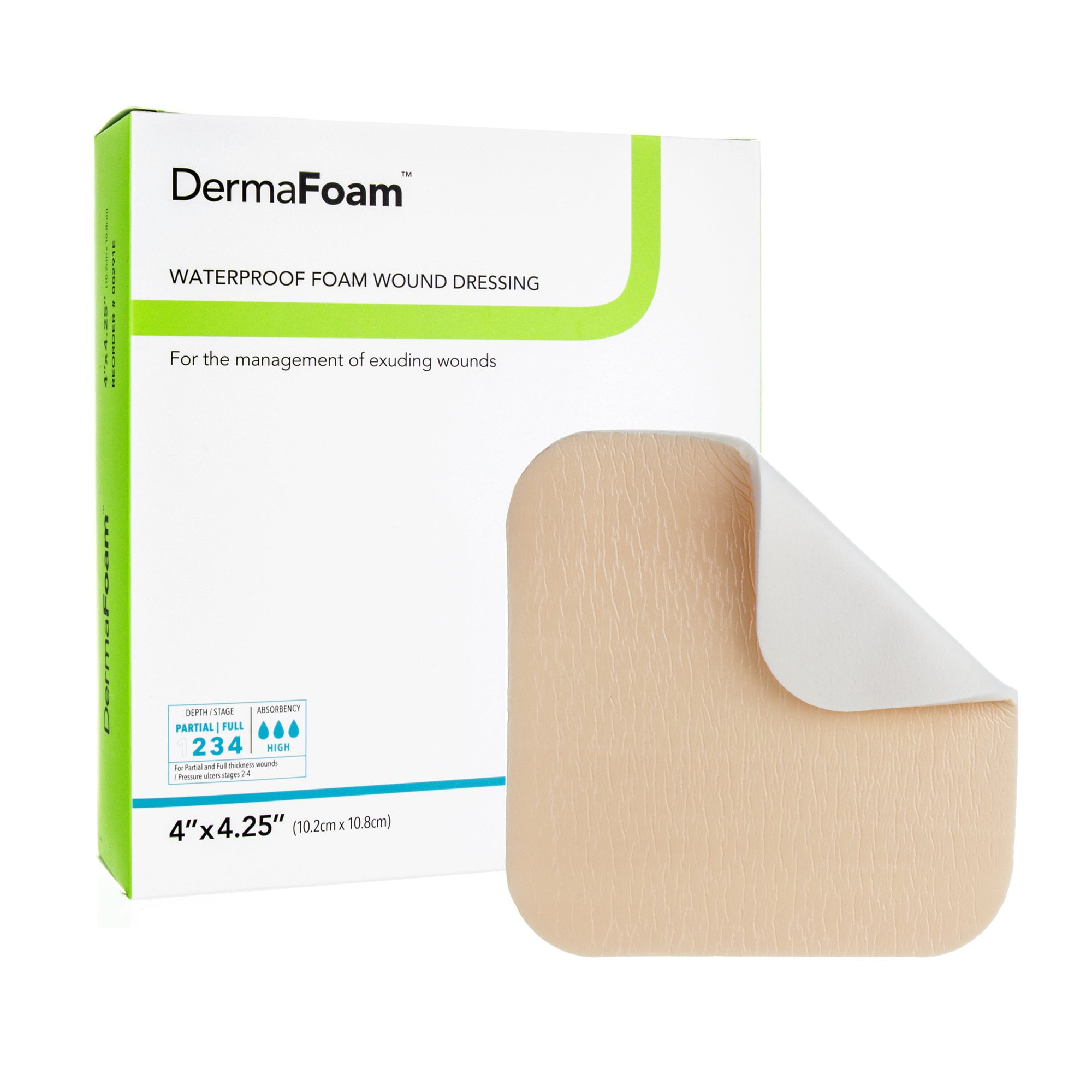 DermaFoam Foam Dressing 4 x 4.25" Rectangle No Border Waterproof ...