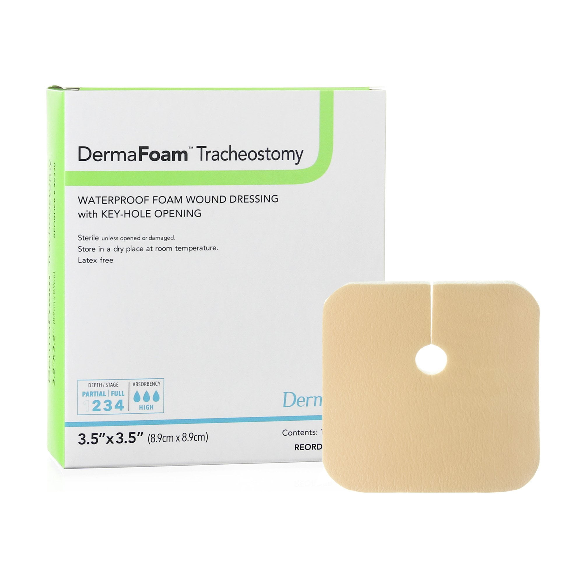 DermaFoam Tracheostomy Foam Dressing 3.5 x 3.5" Fenestrated Square No ...