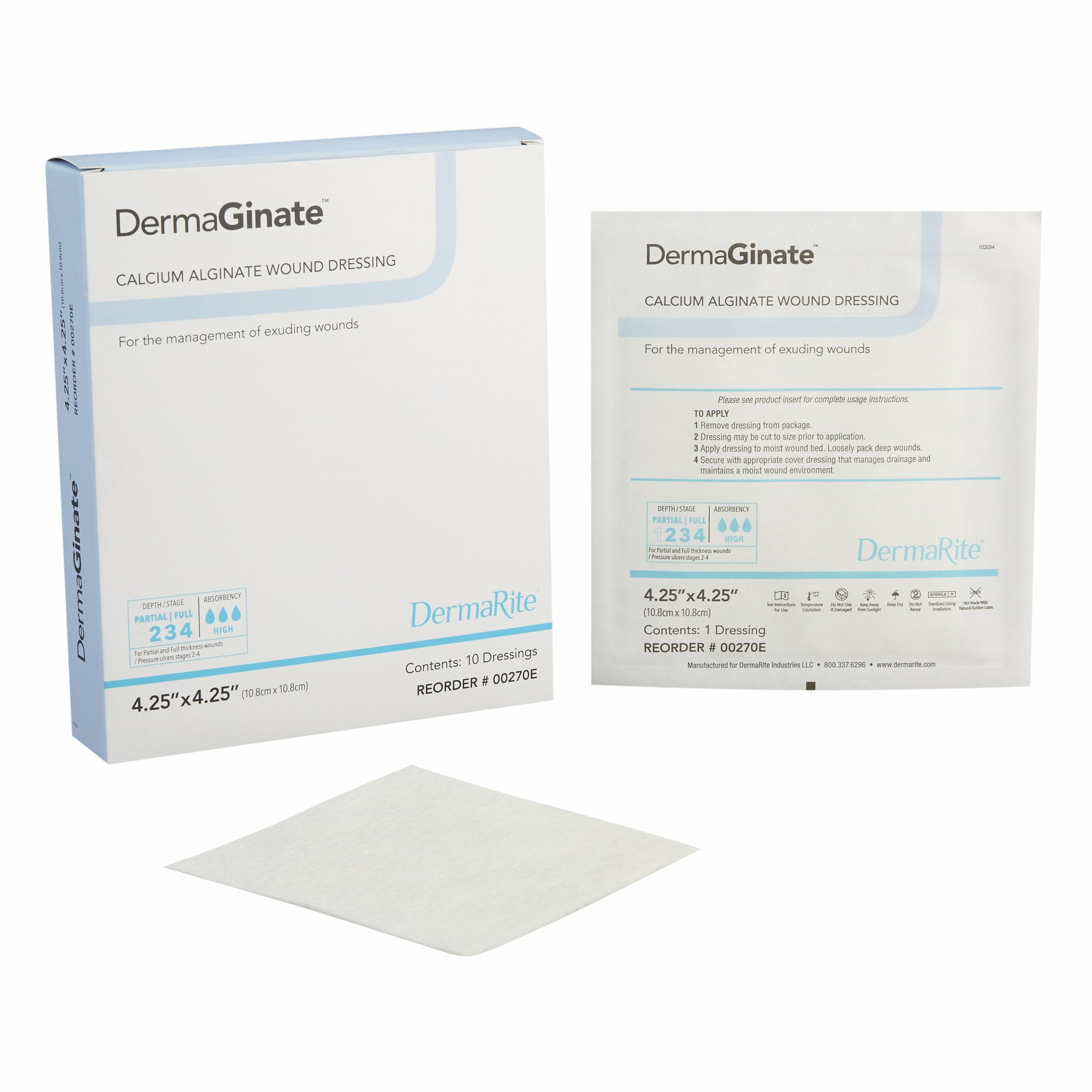 DermaGinate Alginate Dressing 4-1/4 X 4-1/4'' Sterile 10 per Box HSA ...