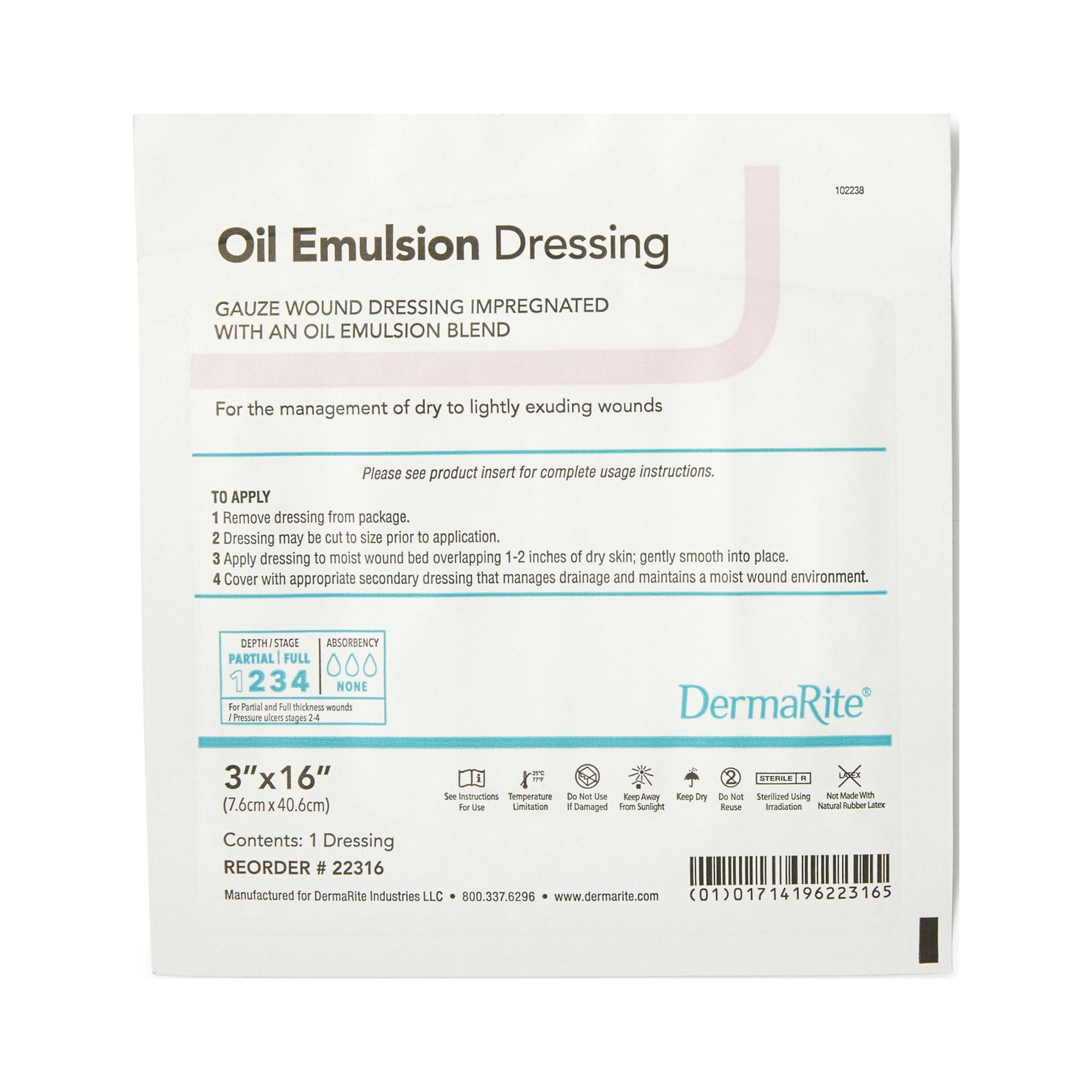 DermaRite Oil Emulsion Impregnated Dressing 3 x 16" Rectangle Mesh ...