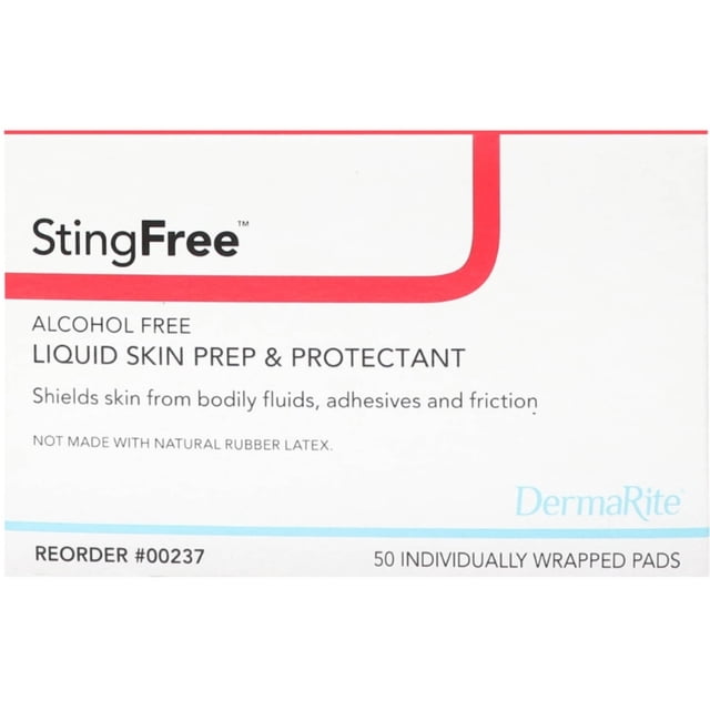 DermaRite StingFree Alcohol Free Liquid Skin Prep/Protectant Pads 50 ...