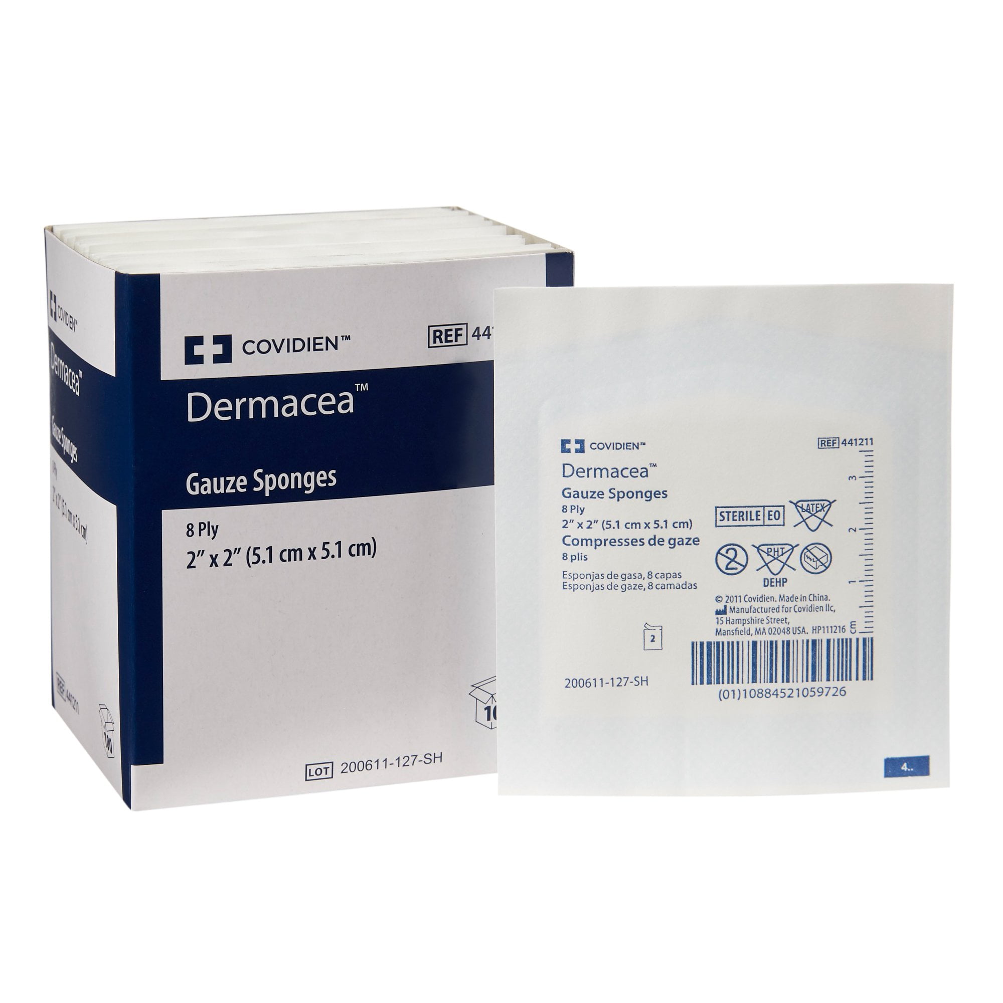 Dermacea Gauze Sponges, Sterile, 8-Ply Wound Dressing, 2 in x 2 in, 2 ...