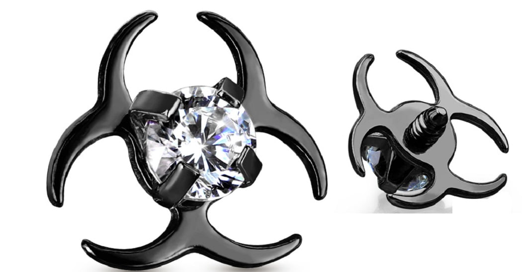 Dermal CZ Internal Biohazard Symbol Thread Anchor Top - Walmart.com